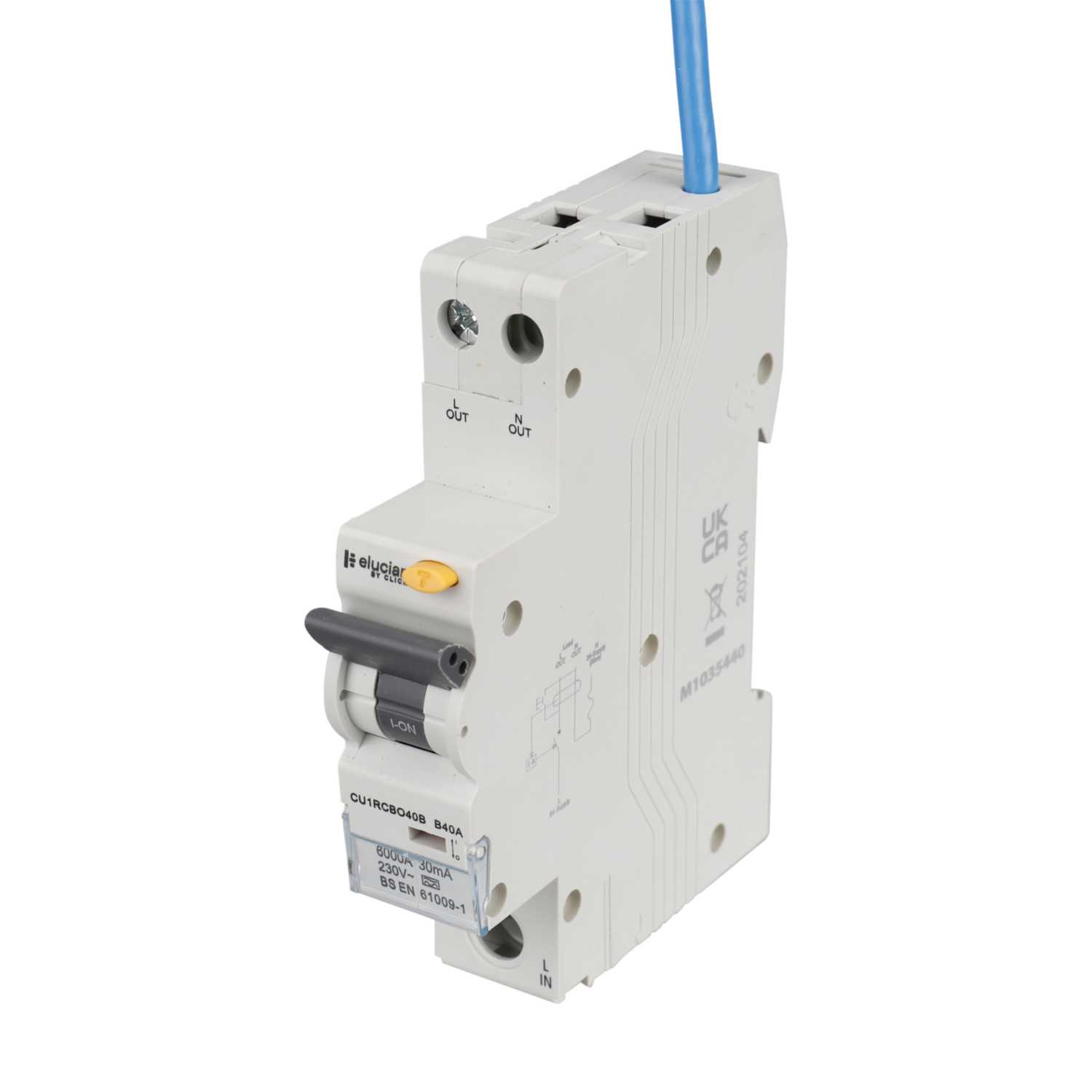 Scolmore Click Elucian 40A Single Pole 1 Module B Curve 6kA 30mA Type A RCBO (CU1RCBO40B) | CEF