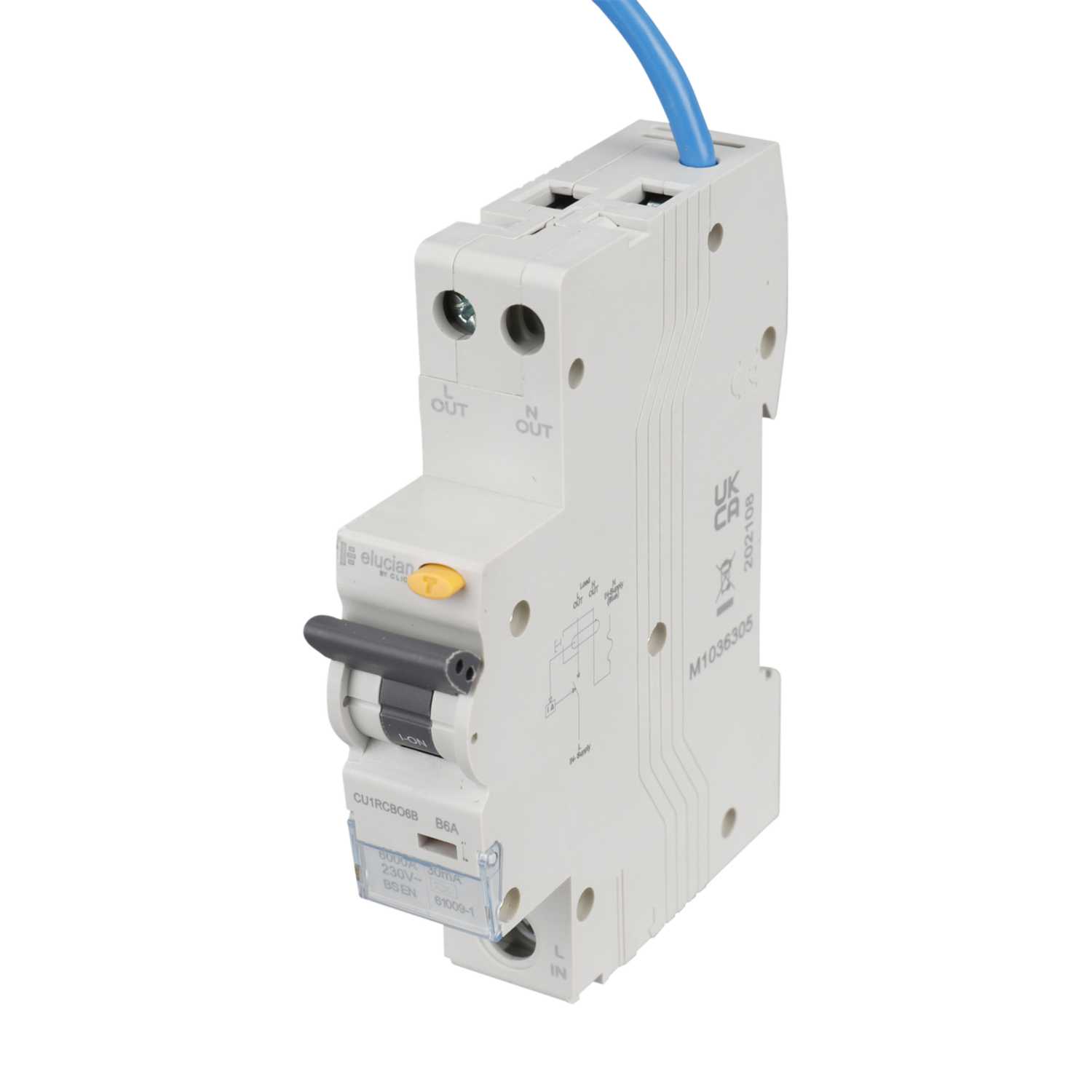 Scolmore Click Elucian 6A Single Pole 1 Module B Curve 6kA 30mA Type A RCBO (CU1RCBO6B) | CEF