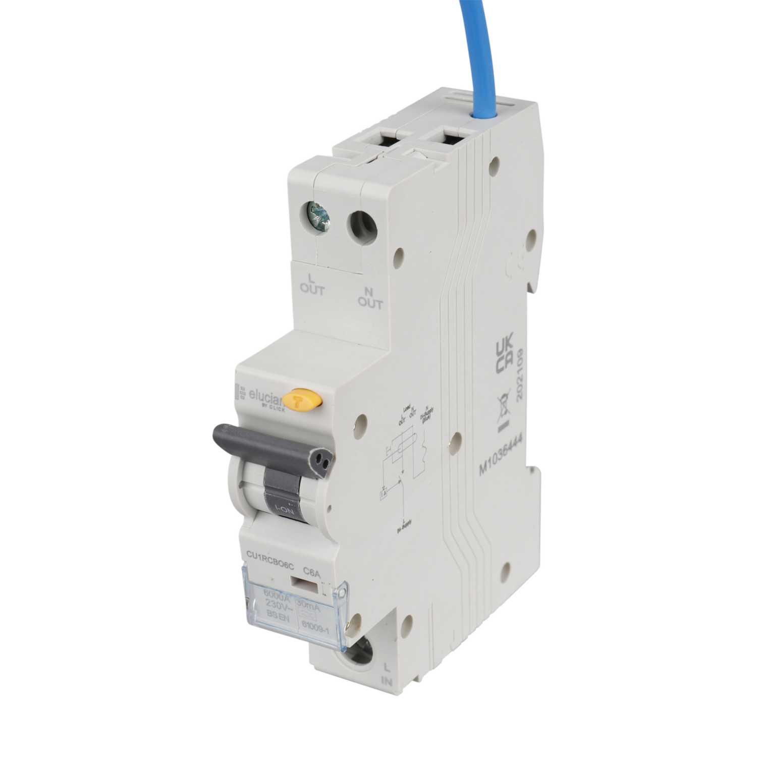 Scolmore Click Elucian 6A Single Pole 1 Module C Curve 6kA 30mA Type A RCBO (CU1RCBO6C) | CEF
