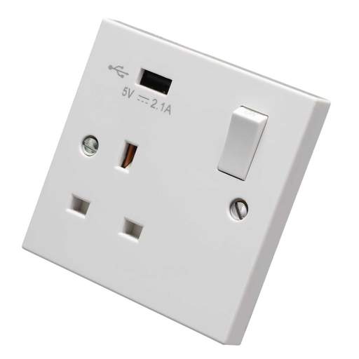 Scolmore Click Polar 13A 1 Gang Switched Socket with 2.1A USB Outlet ...