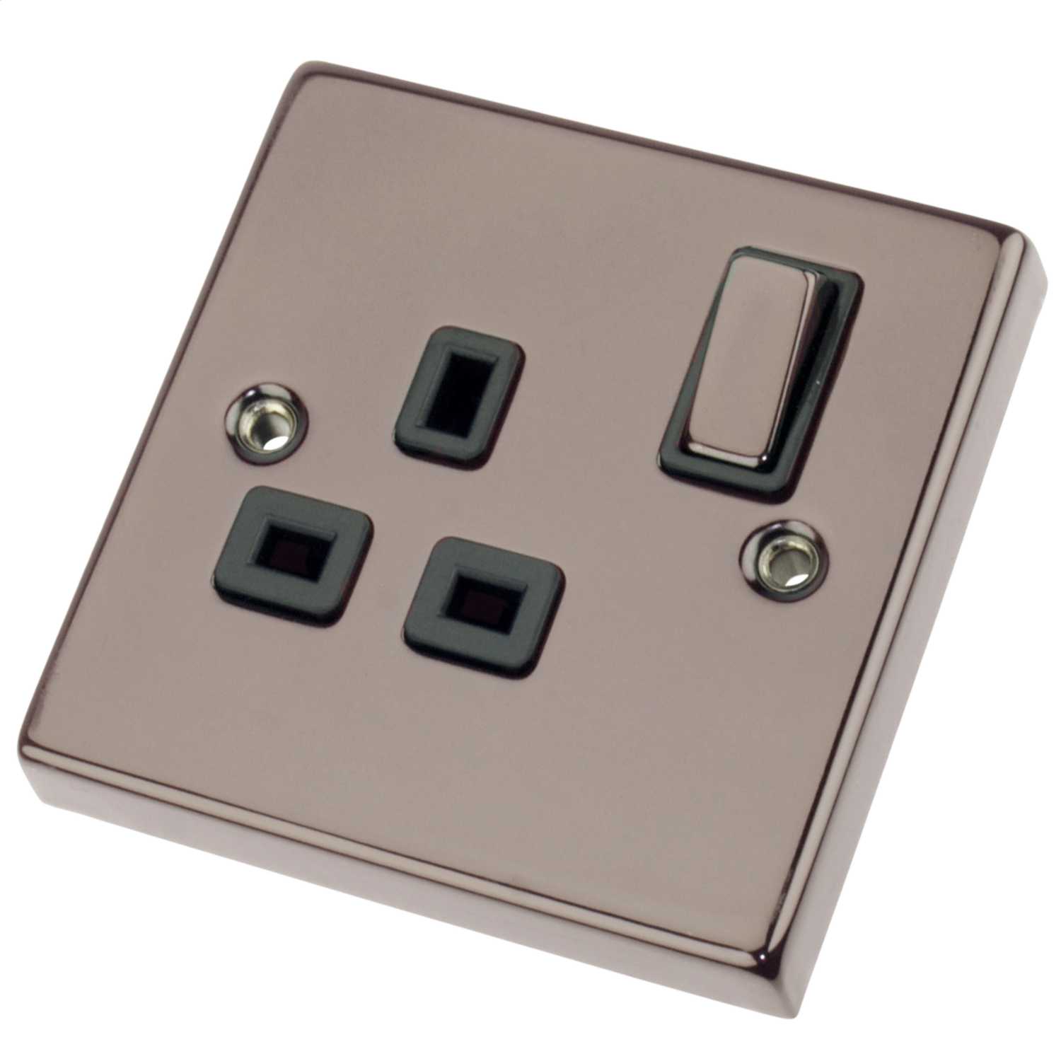 Scolmore Click Deco 13A DP 1 Gang Switched Socket Metal / Black Insert ...