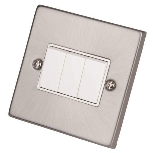 Scolmore Click Deco 10A 3 Gang 2 Way Switch White Insert Satin Chrome ...