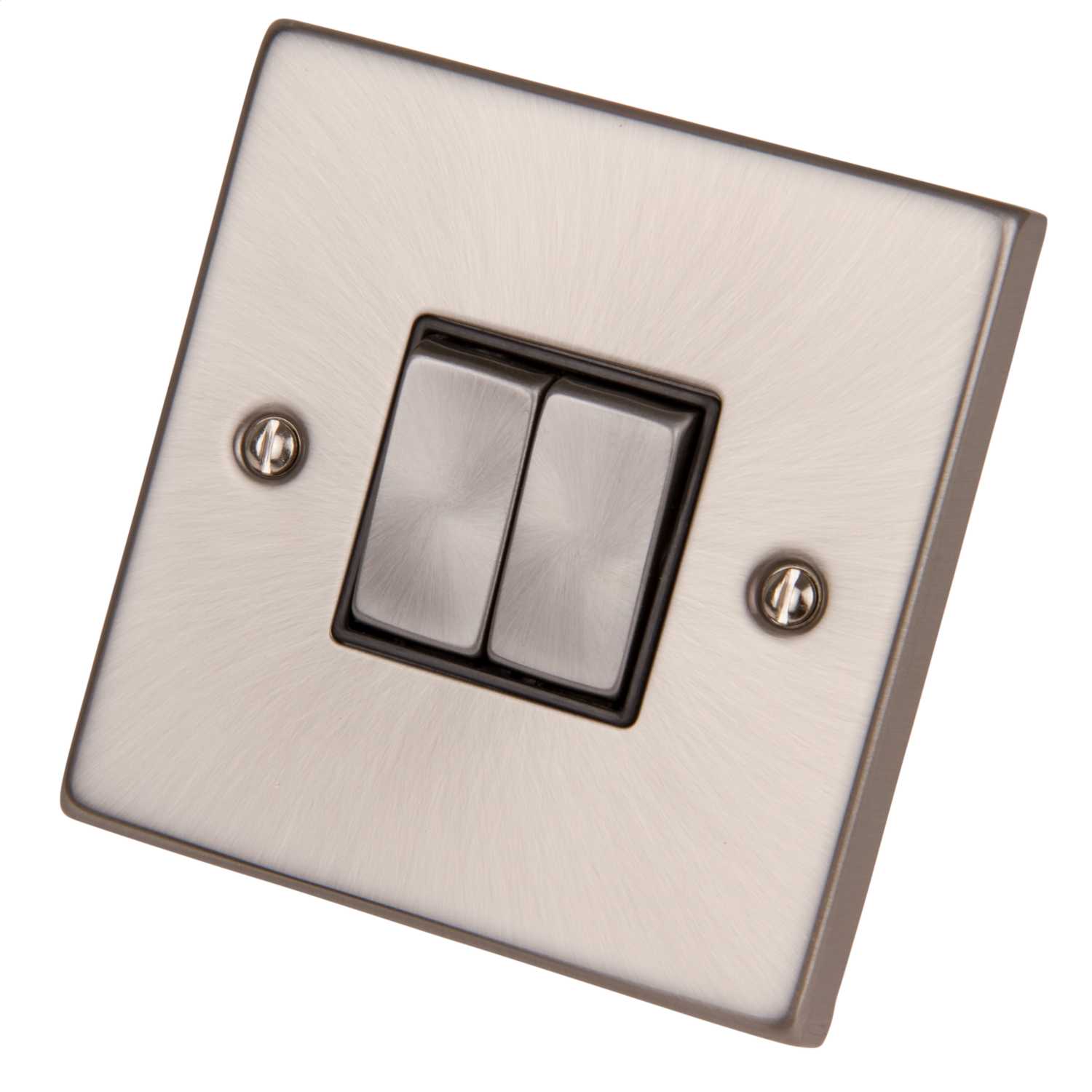 Scolmore Click Deco 10A 2 Gang 2 Way Switch Metal / Black Insert Satin ...