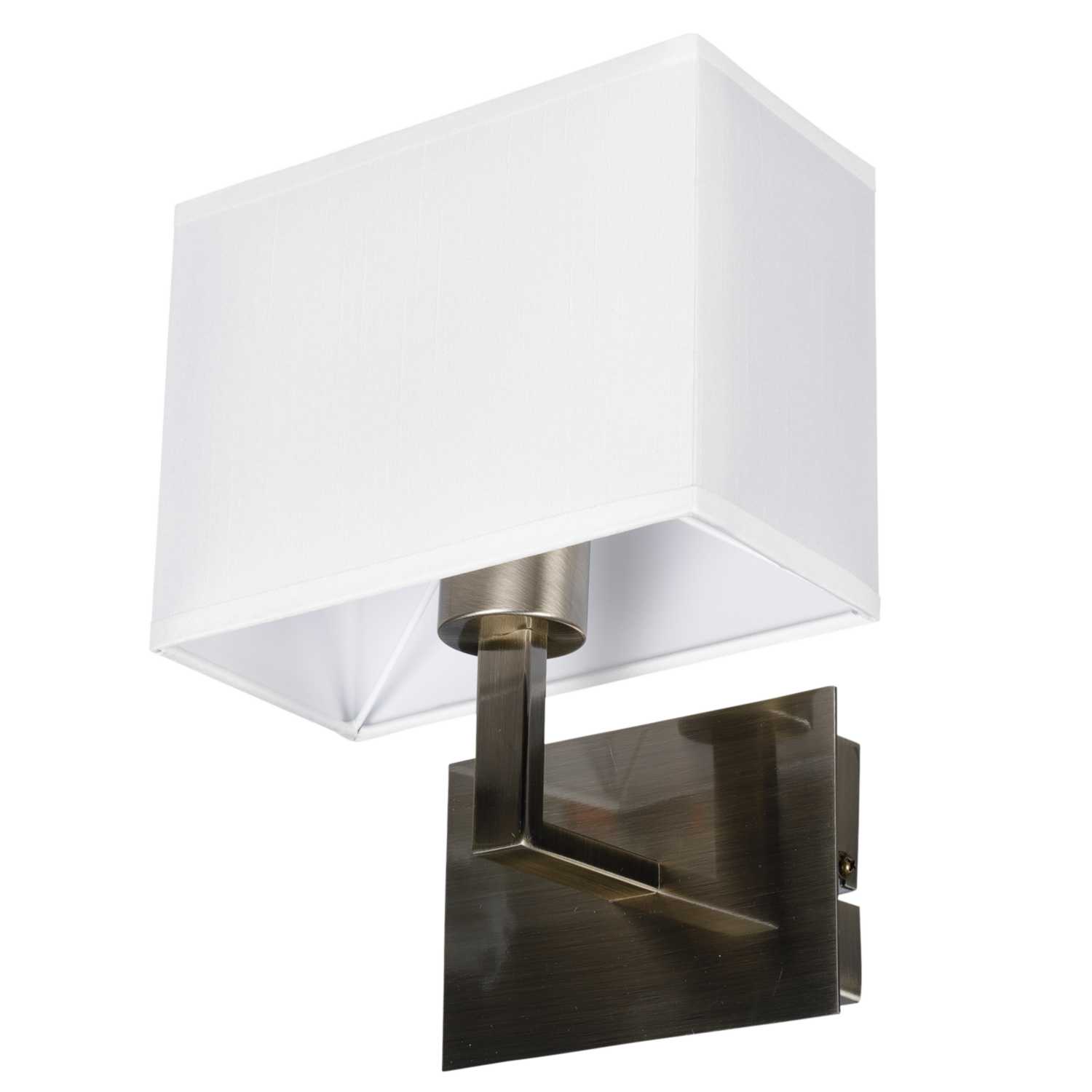 Searchlight Single Wall Light Antique Brass with White Fabric Shade ...