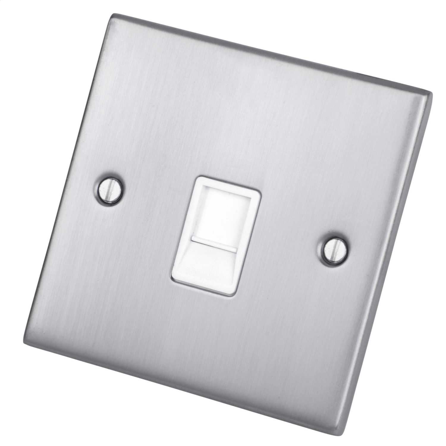 LGA Selectric 5M 1 Gang RJ45 Data Socket White Insert Satin Chrome ...
