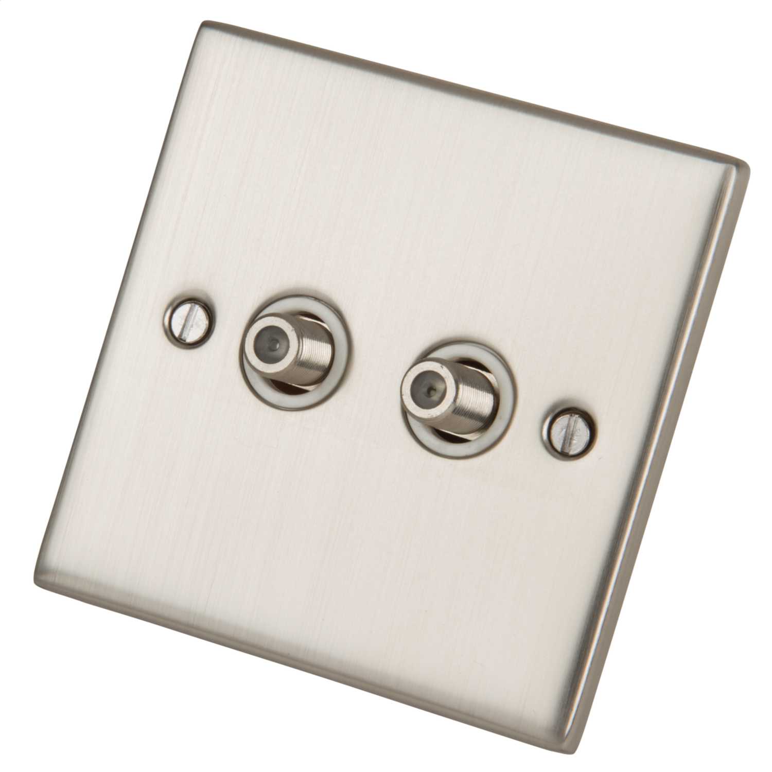 LGA Selectric 5M 1 Gang Twin Satellite Socket White Insert Satin Chrome ...