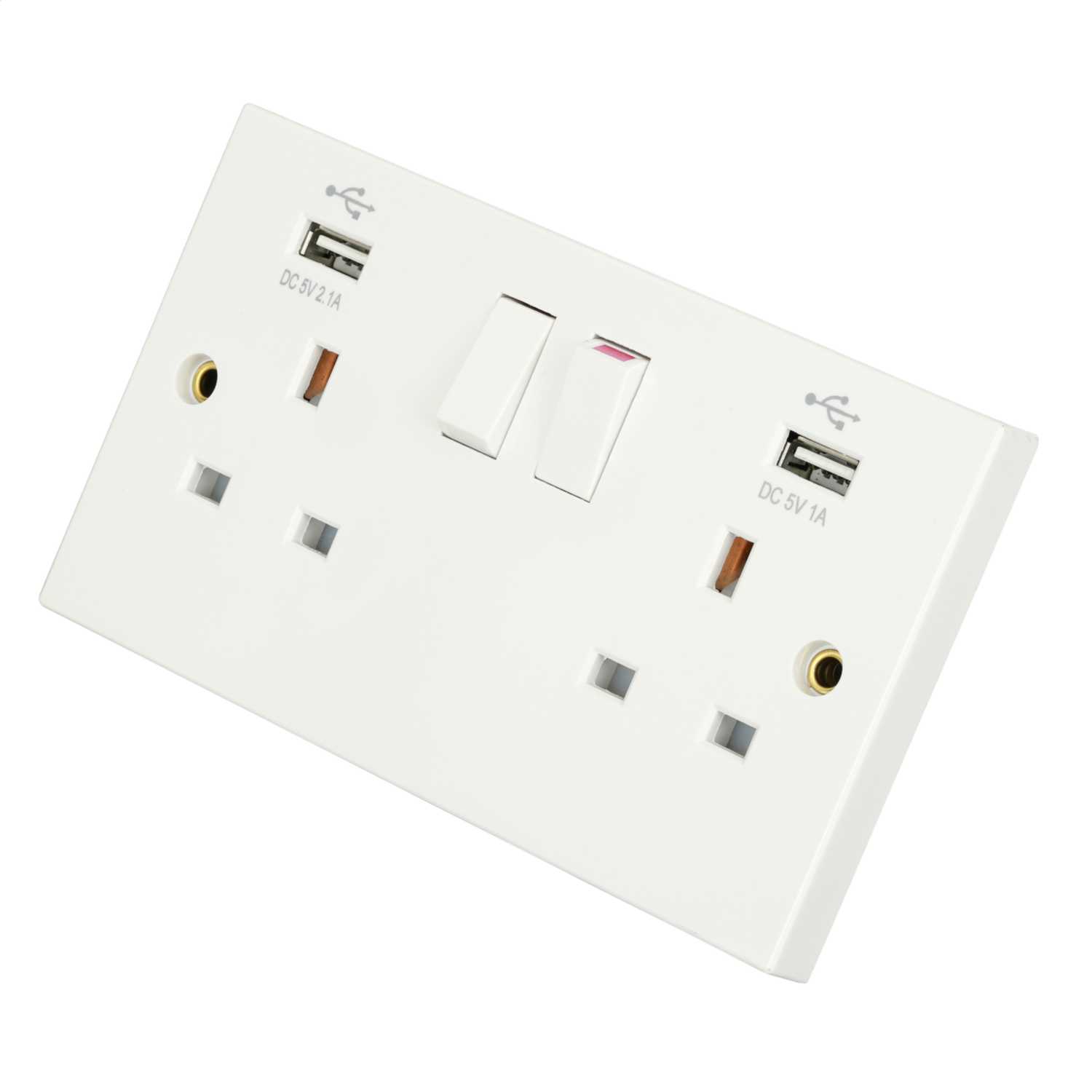 LGA Selectric 13A 2 Gang Switched Socket with Twin USB Outlets (SQ-USB ...