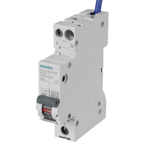 Siemens 40A 1P+N 1 Module C Curve 6kA 30mA Type A AFDD Combined RCBO (5SV6316-7KP40) | CEF