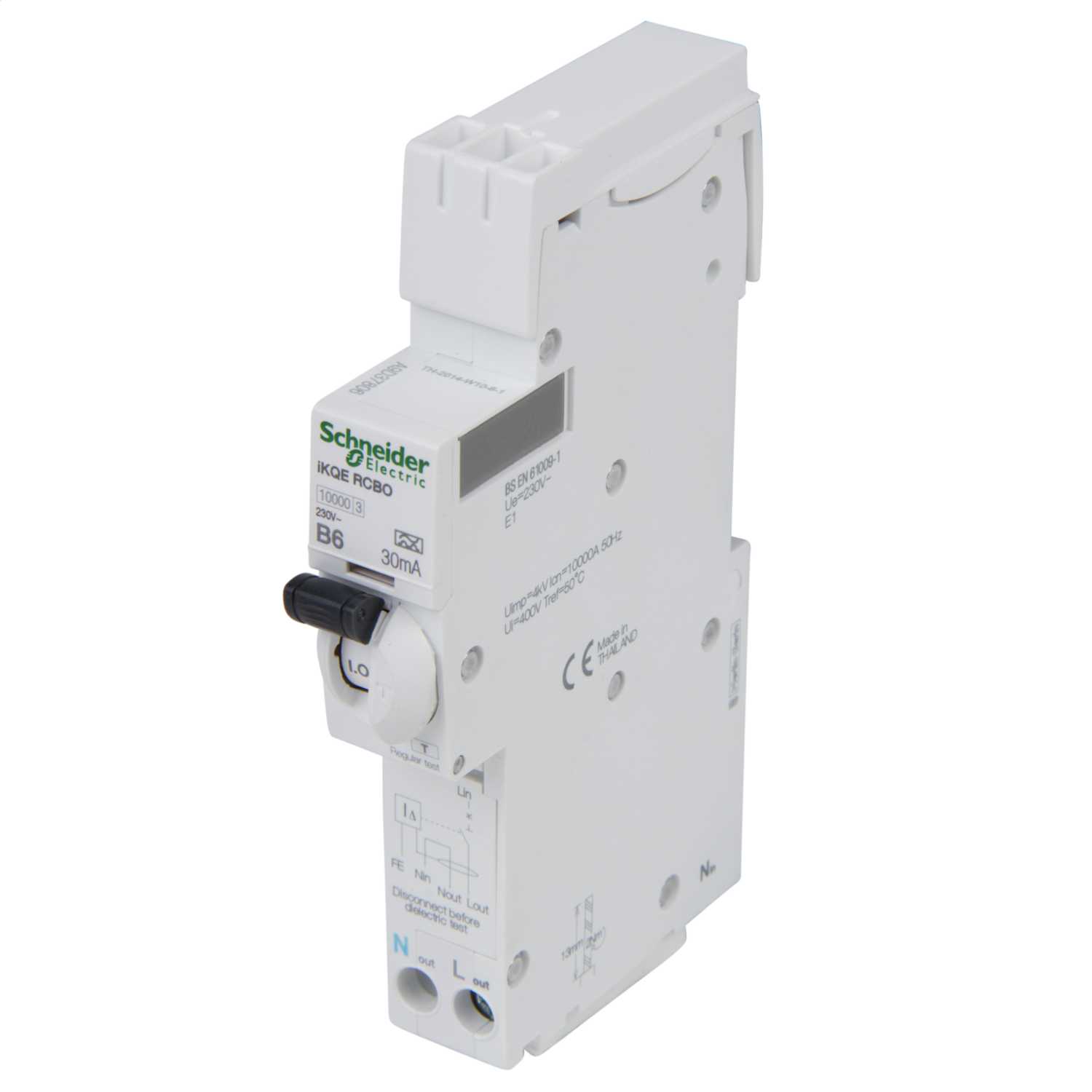 Schneider Square D IKQ 6A Single Pole and Neutral 1 Module B Curve 10kA 30mA Type A RCBO ...