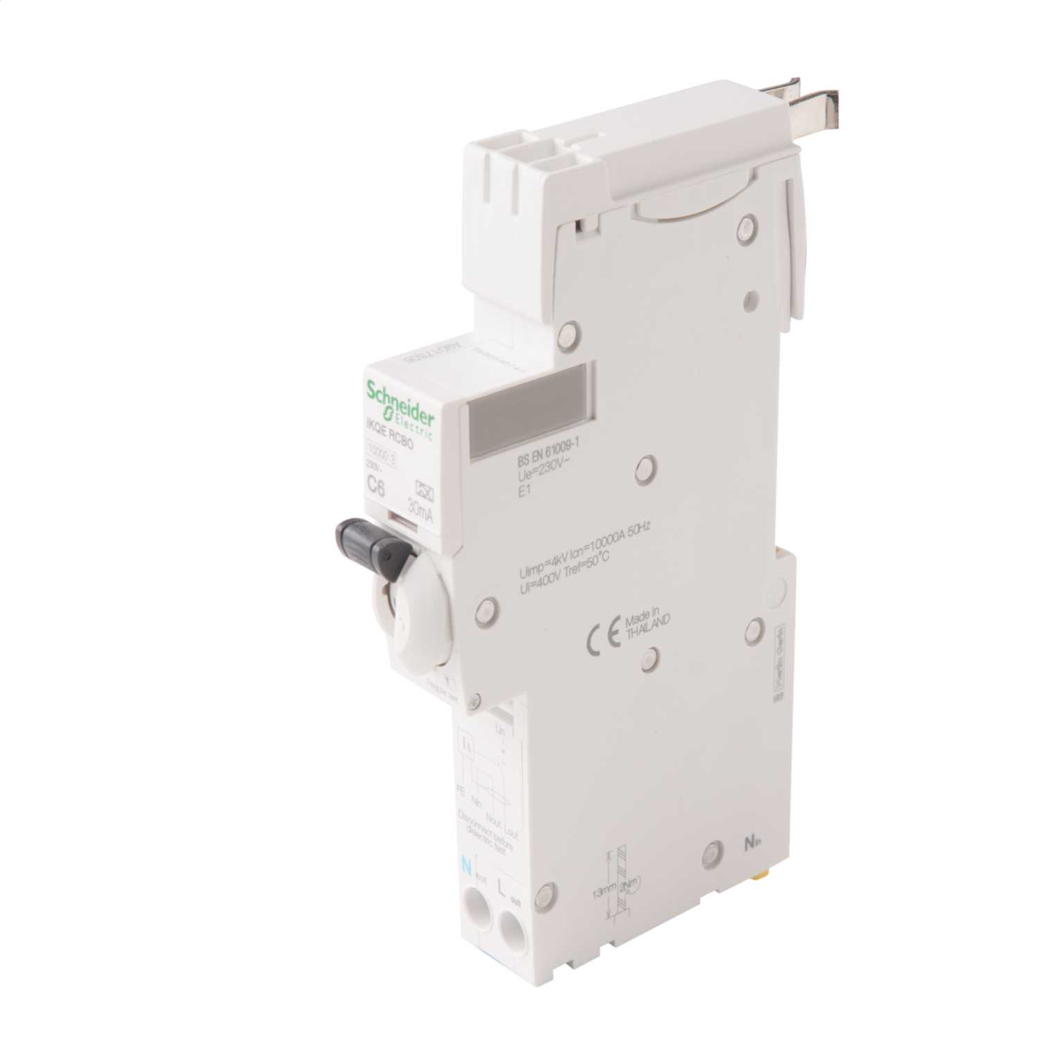 Schneider Square D IKQ 6A Single Pole and Neutral 1 Module C Curve 10kA 30mA Type A RCBO ...