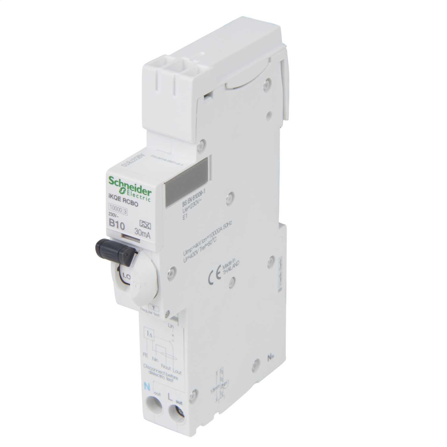 Schneider Square D IKQ 10A Single Pole and Neutral 1 Module C Curve 10kA 30mA Type A RCBO ...