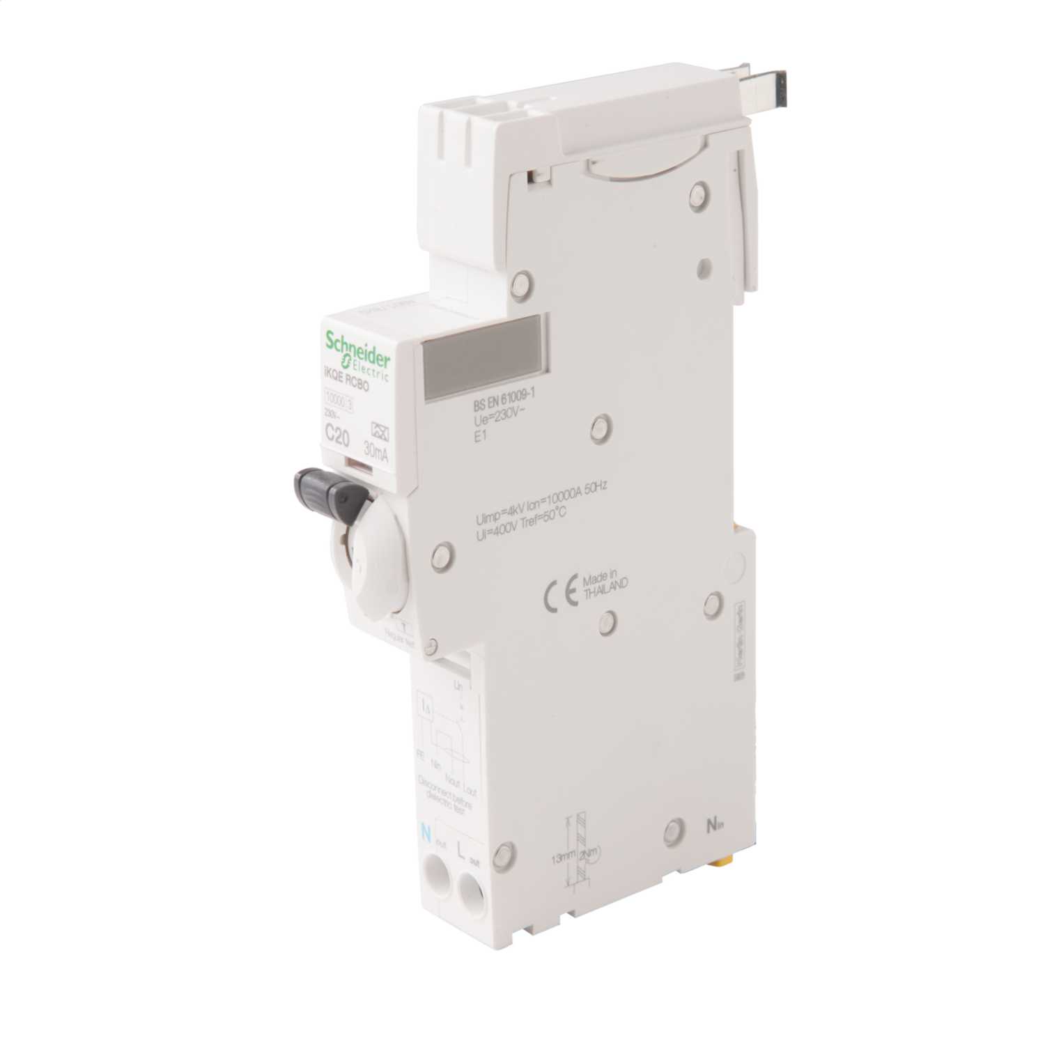 Schneider Square D IKQ 20A Single Pole and Neutral 1 Module C Curve 10kA 30mA Type A RCBO ...