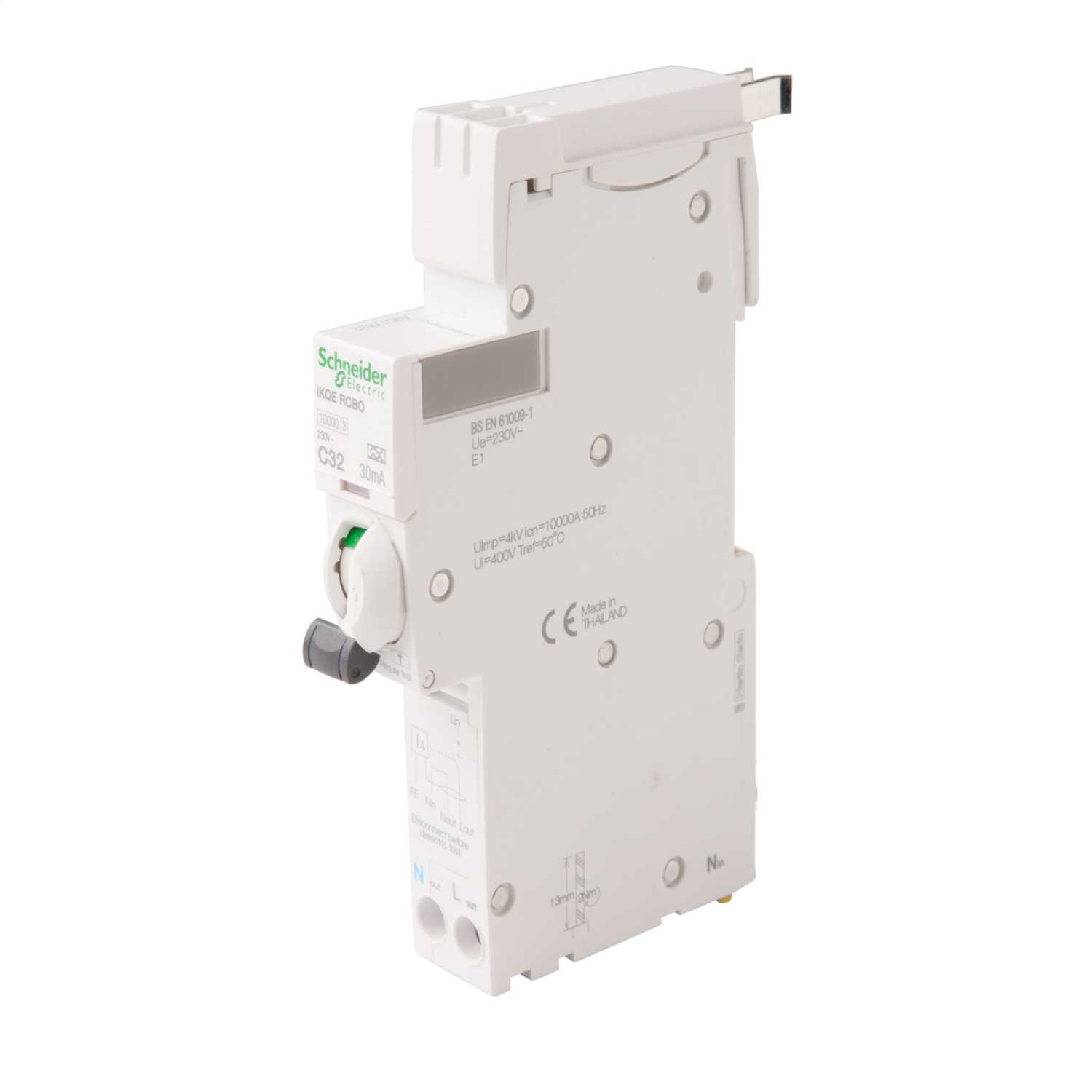 Schneider Square D IKQ 32A Single Pole and Neutral 1 Module C Curve 10kA 30mA Type A RCBO ...