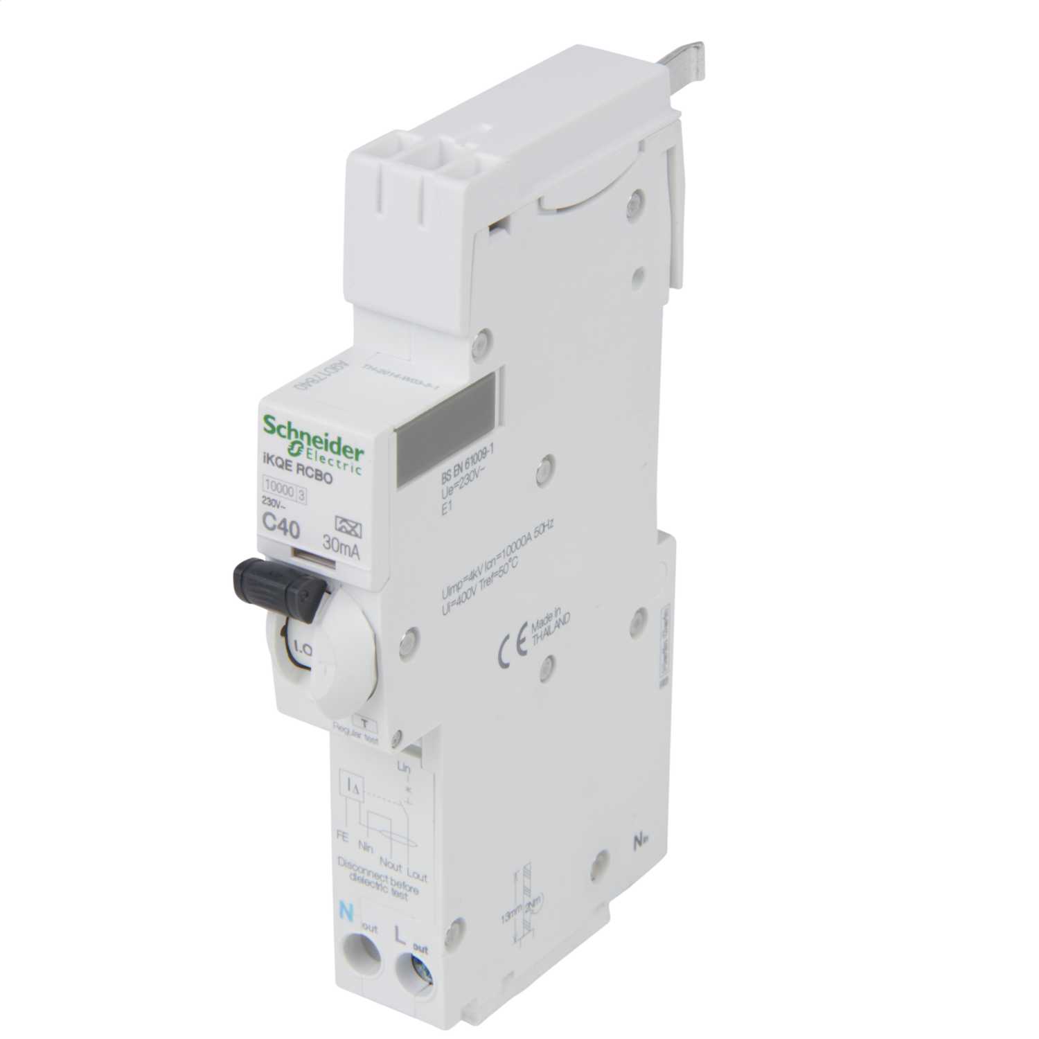 Schneider Square D IKQ 40A Single Pole and Neutral 1 Module C Curve 10kA 30mA Type A RCBO ...