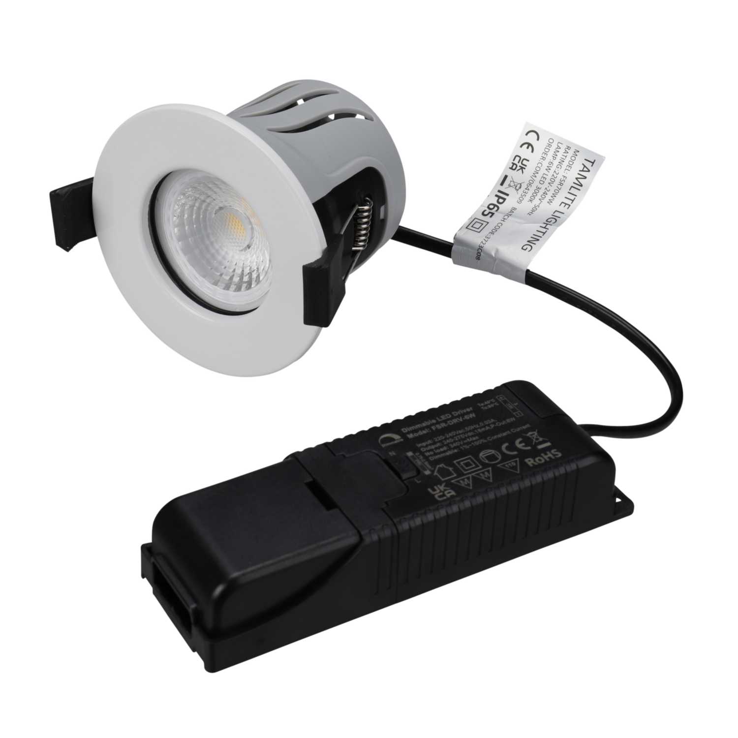 Tamlite Firestar 6W LED Fire Rated Dimmable Downlight 3000K (FSR70WW) | CEF