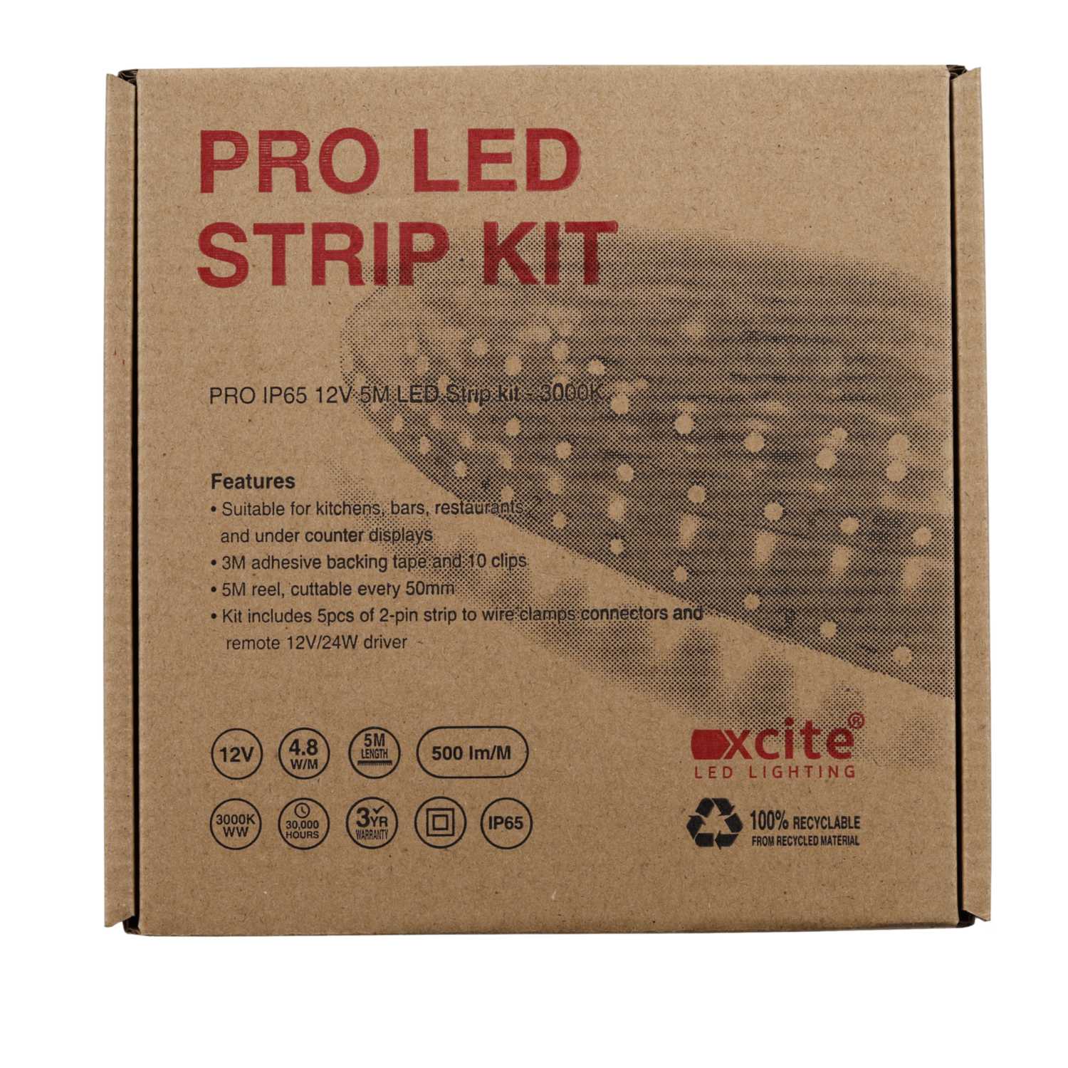 Xcite PRO 12V LED Strip Light Kit IP65 with Driver Colour 3000K (5m Reel) (XCPSK65WW) | CEF