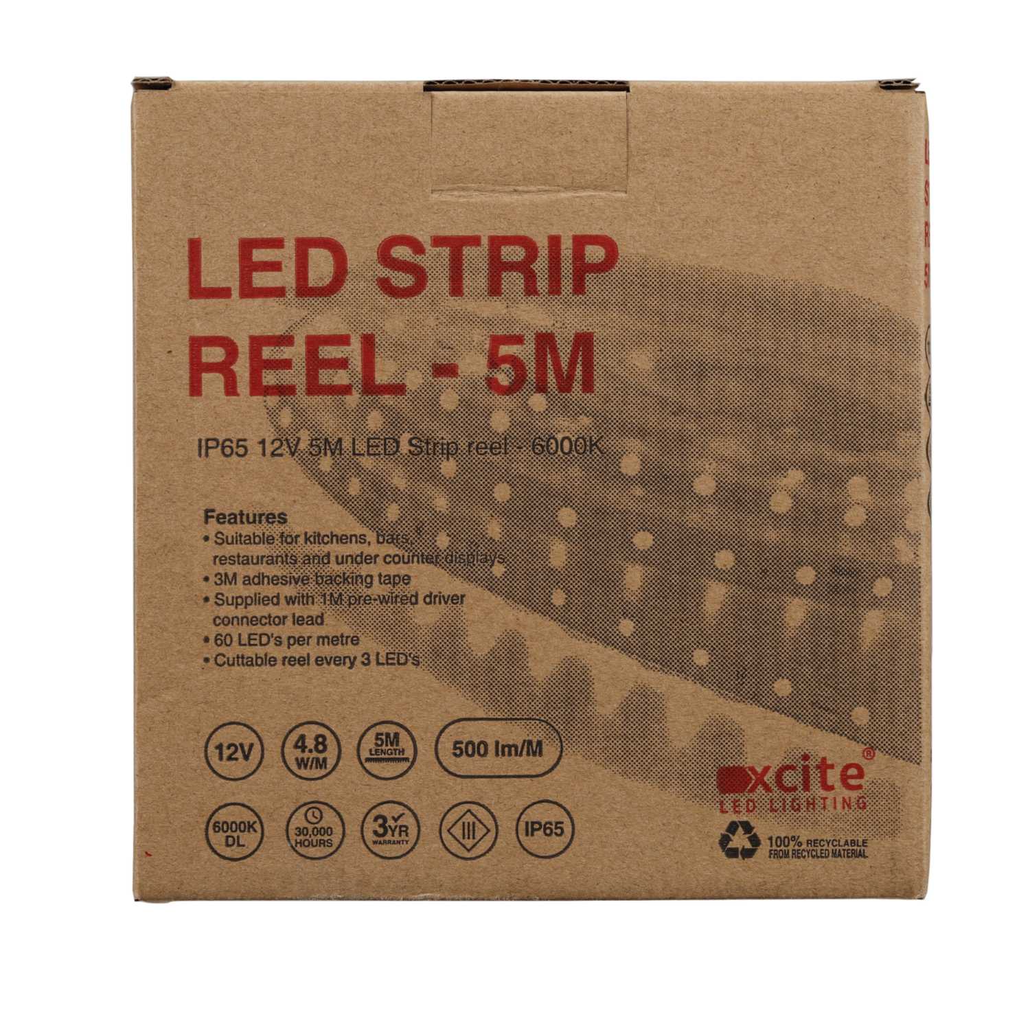 Xcite 12V LED Strip Light Reel IP65 Colour 6000K (5m Reel) (XCSR5M65DL ...