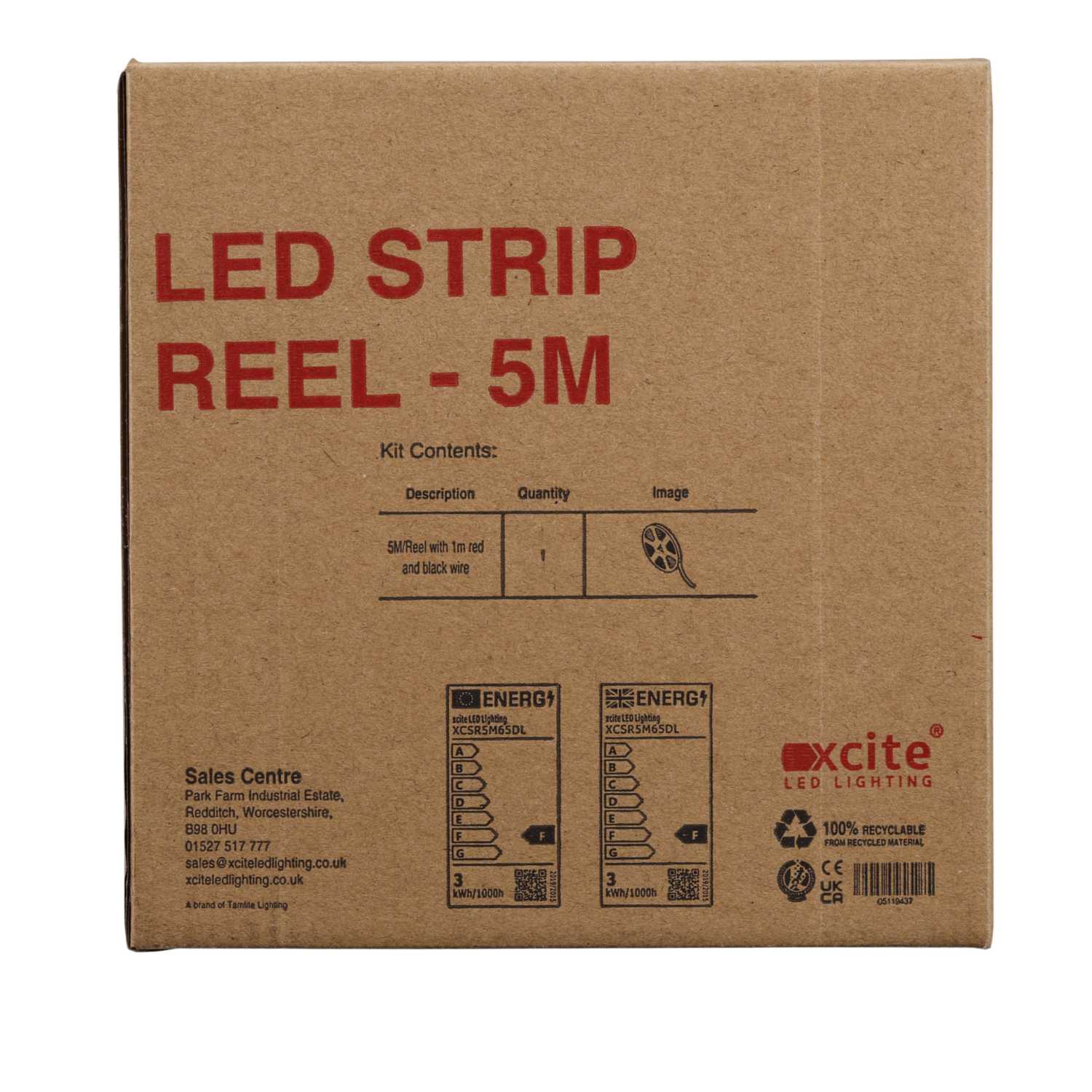 Xcite 12V LED Strip Light Reel IP65 Colour 6000K (5m Reel) (XCSR5M65DL ...
