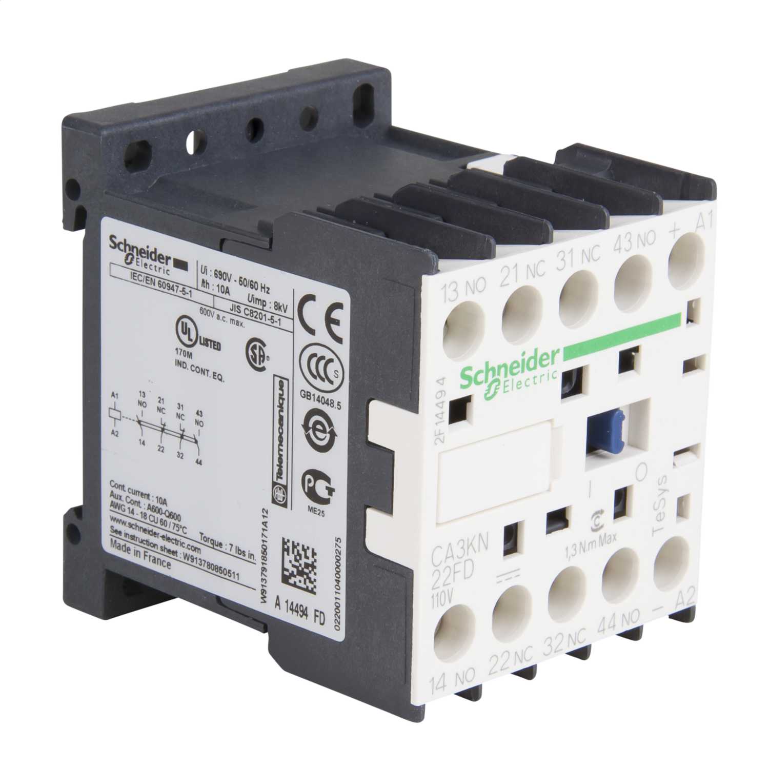 Schneider Telemecanique TeSys K 110V DC Control Relay 2 NO + 2 NC ...