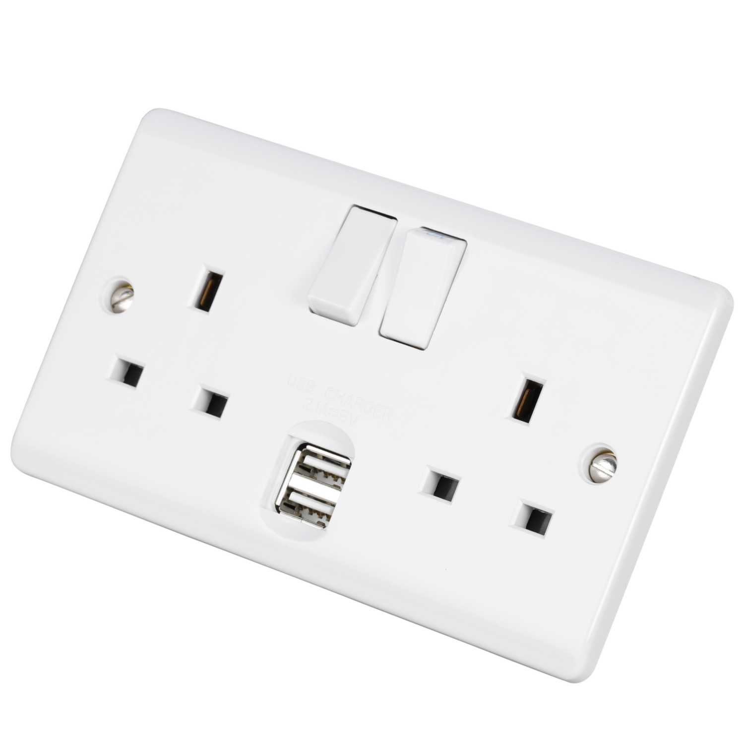 Volex 13A 2 Gang Switched Socket with Twin 2.1A USB Outlets White ...