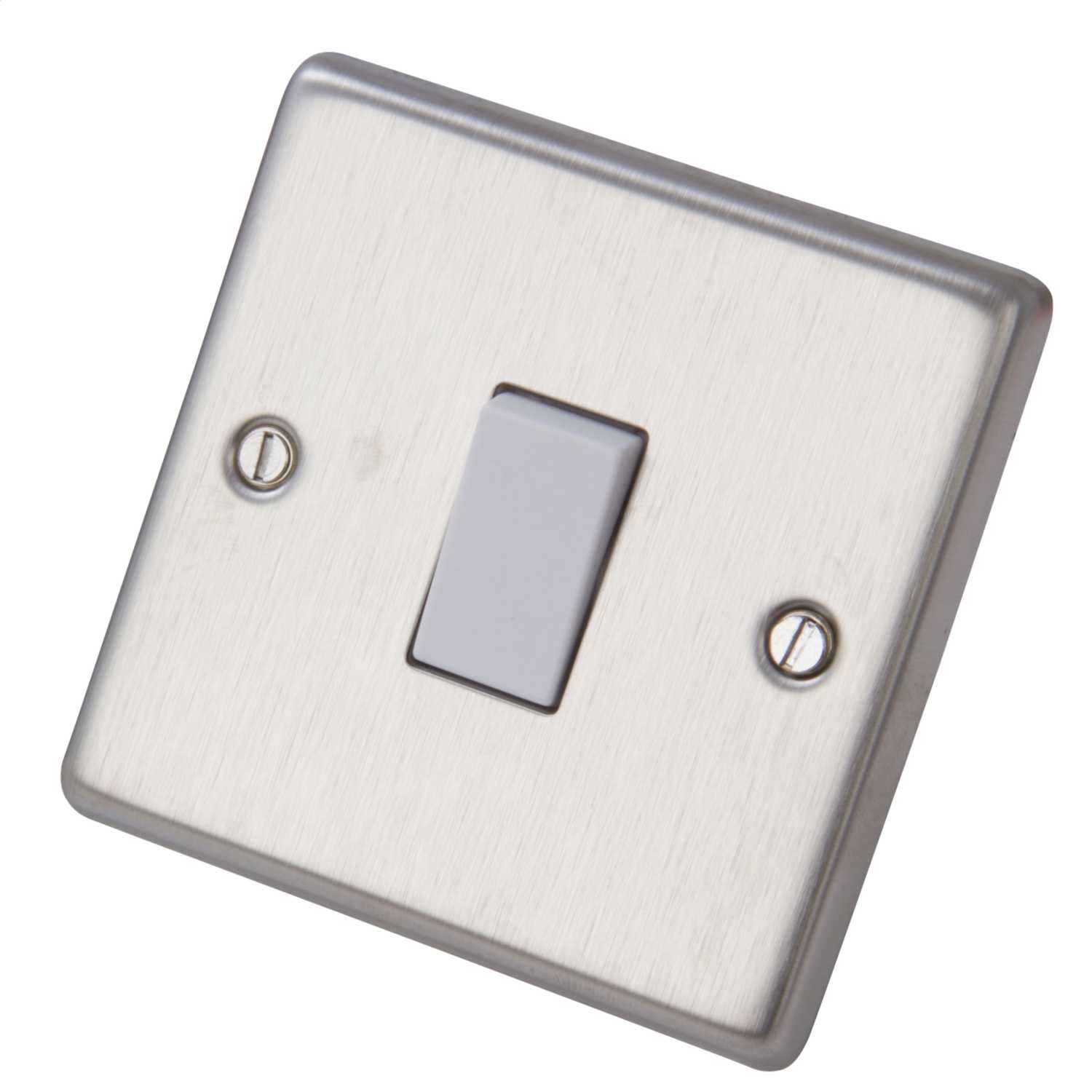 Volex 10A 1 Gang 1 Way Light Switch White Insert Brushed Stainless ...
