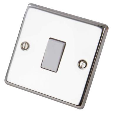 Volex 10A 1 Gang 2 Way Light Switch White Insert Polished Stainless ...
