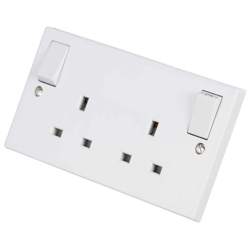 Volex 13A DP 2 Gang Switched Socket with Outboard Rockers White (VX1700 ...