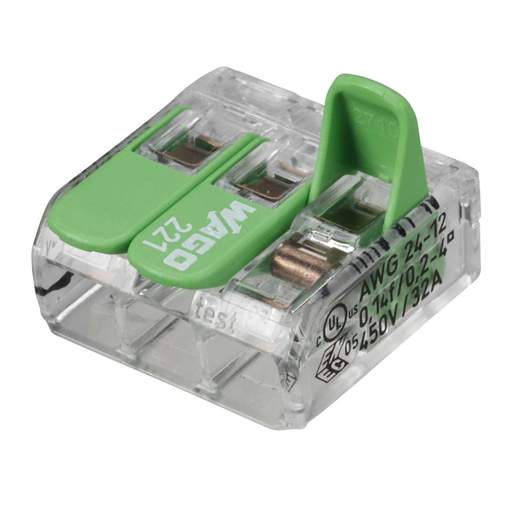 Wago 32A Compact 3 Way Connector 4mm Terminal Block Green (Pack of 50 ...
