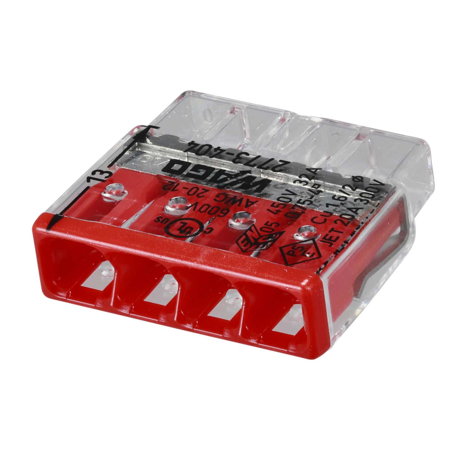 Wago 32A Compact Connector 4 Way Terminal Block Red (Pack of 80) (2773 ...