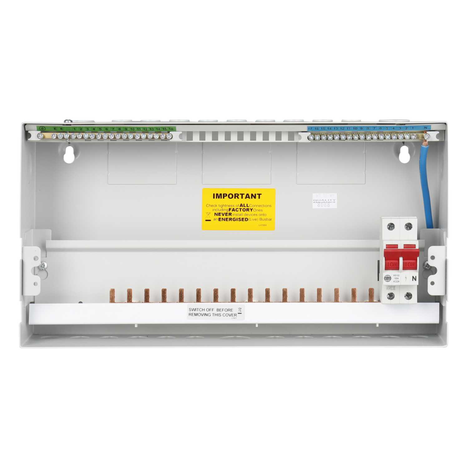 Wylex 16 Way 100A SP+N Type A Distribution Board with Incomer (NHSPN00161L) | CEF