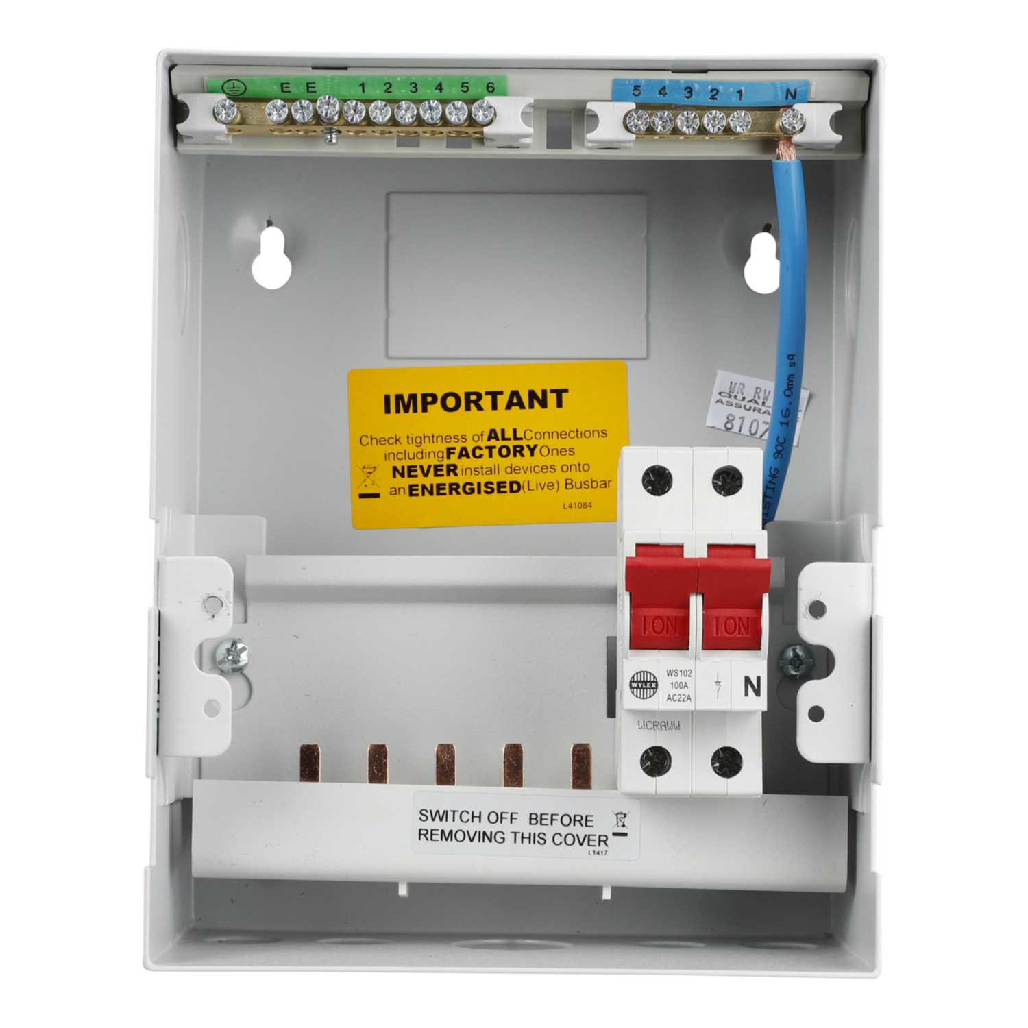 Wylex 5 Way 100A SP+N Type A Metalclad Distribution Board with Incomer (NHSPN0051L) | CEF