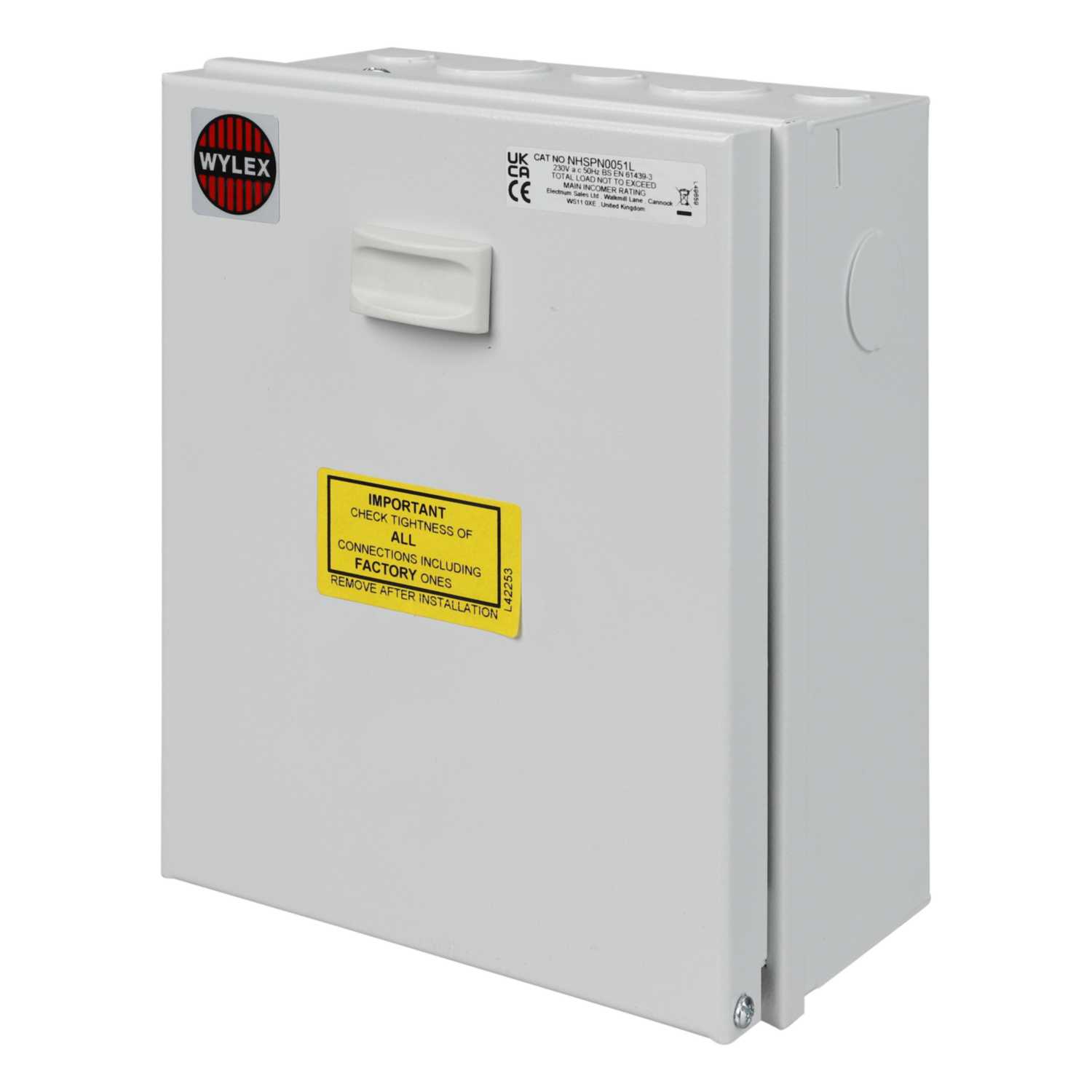 Wylex 5 Way 100A SP+N Type A Metalclad Distribution Board with Incomer (NHSPN0051L) | CEF