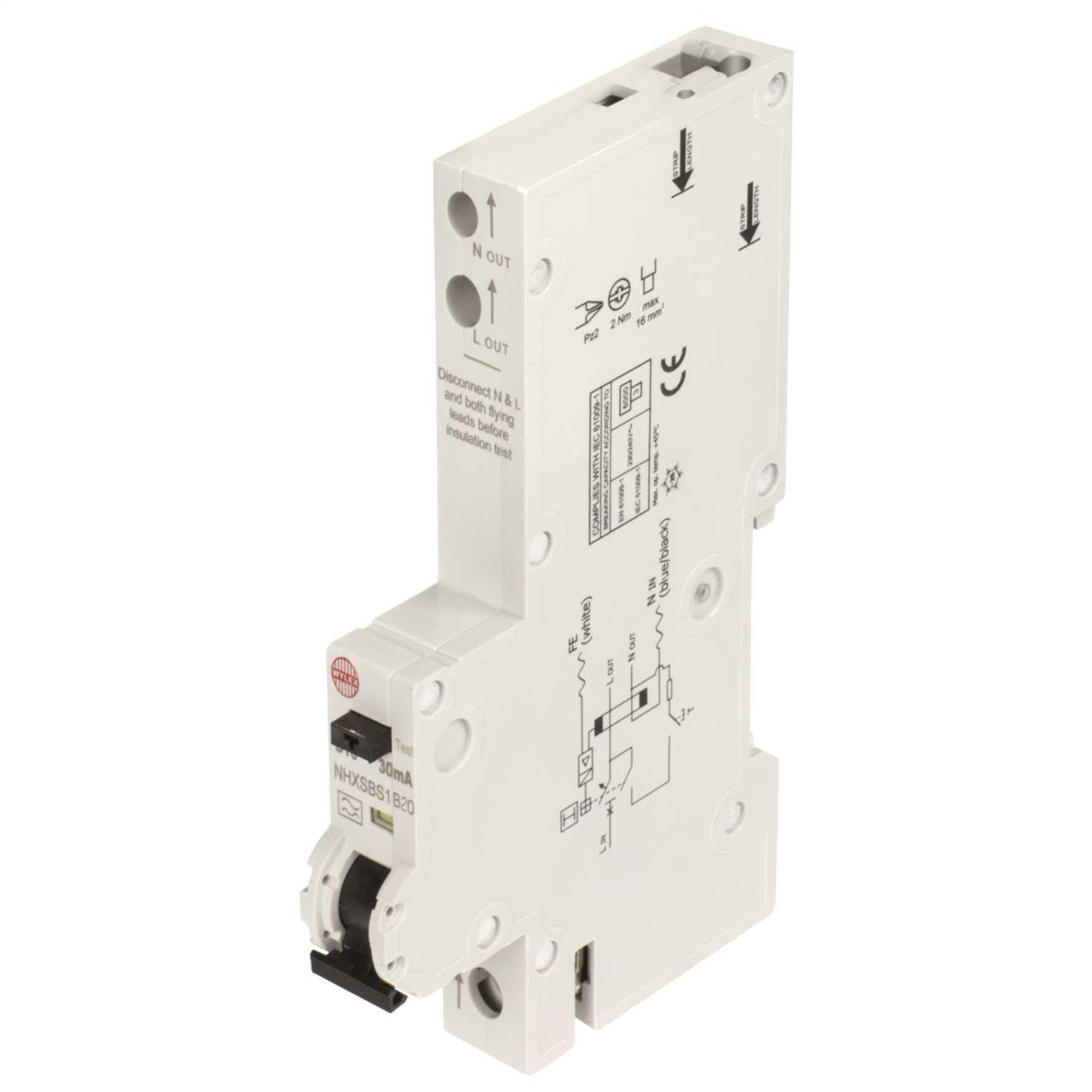 Wylex NHXSBS 20A Single Pole 1 Module B Curve 6kA 30mA Type A RCBO ...