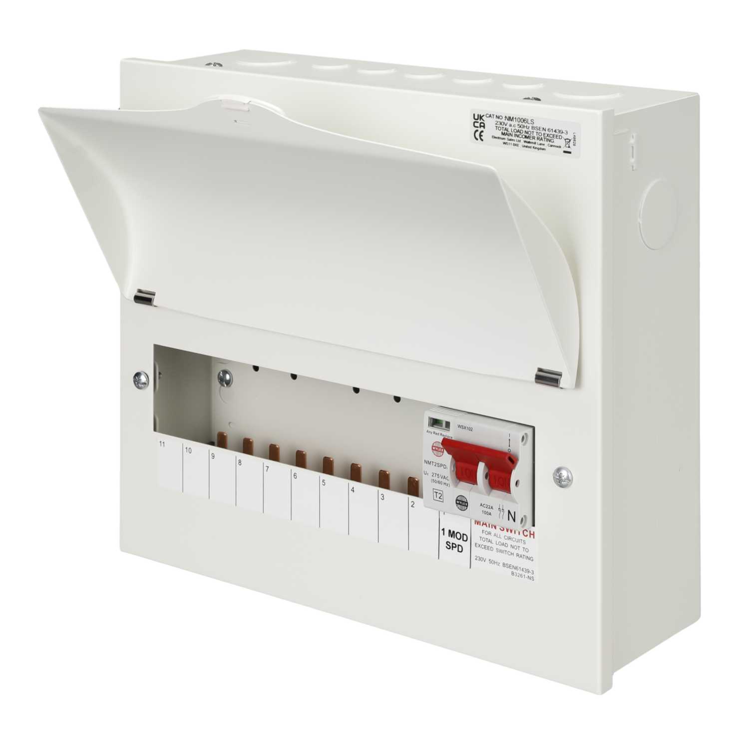 Wylex 10 Way 100A Isolator Incomer Metal Clad Consumer Unit with Type 2 ...
