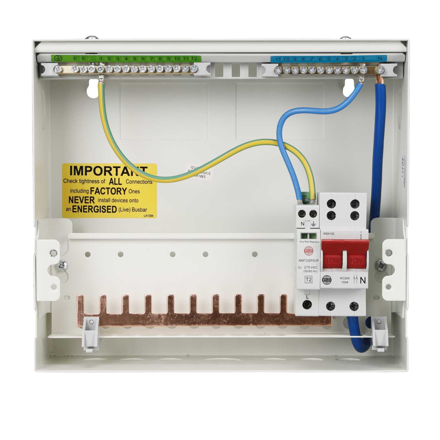 Wylex 10 Way 100A Isolator Incomer Metal Clad Consumer Unit with Type 2 ...