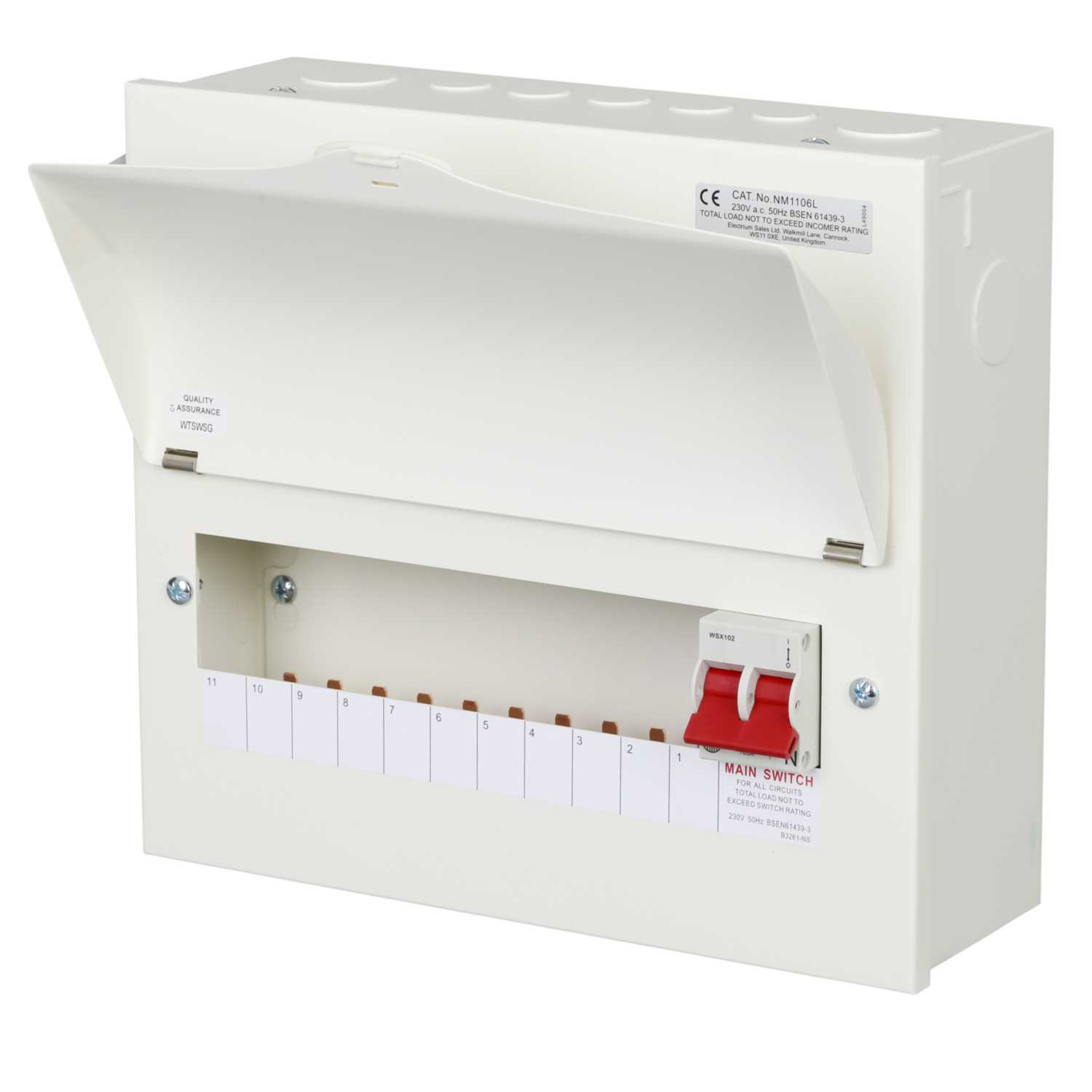 Wylex 11 Way 100A Isolator Incomer Metal Clad Consumer Unit (NM1106L) | CEF