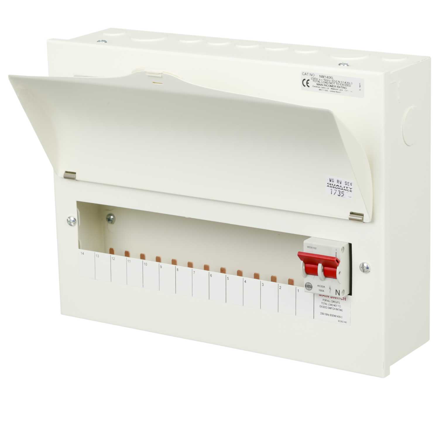 Wylex 14 Way 100A Isolator Incomer Metal Clad Consumer Unit (NM1406L) | CEF