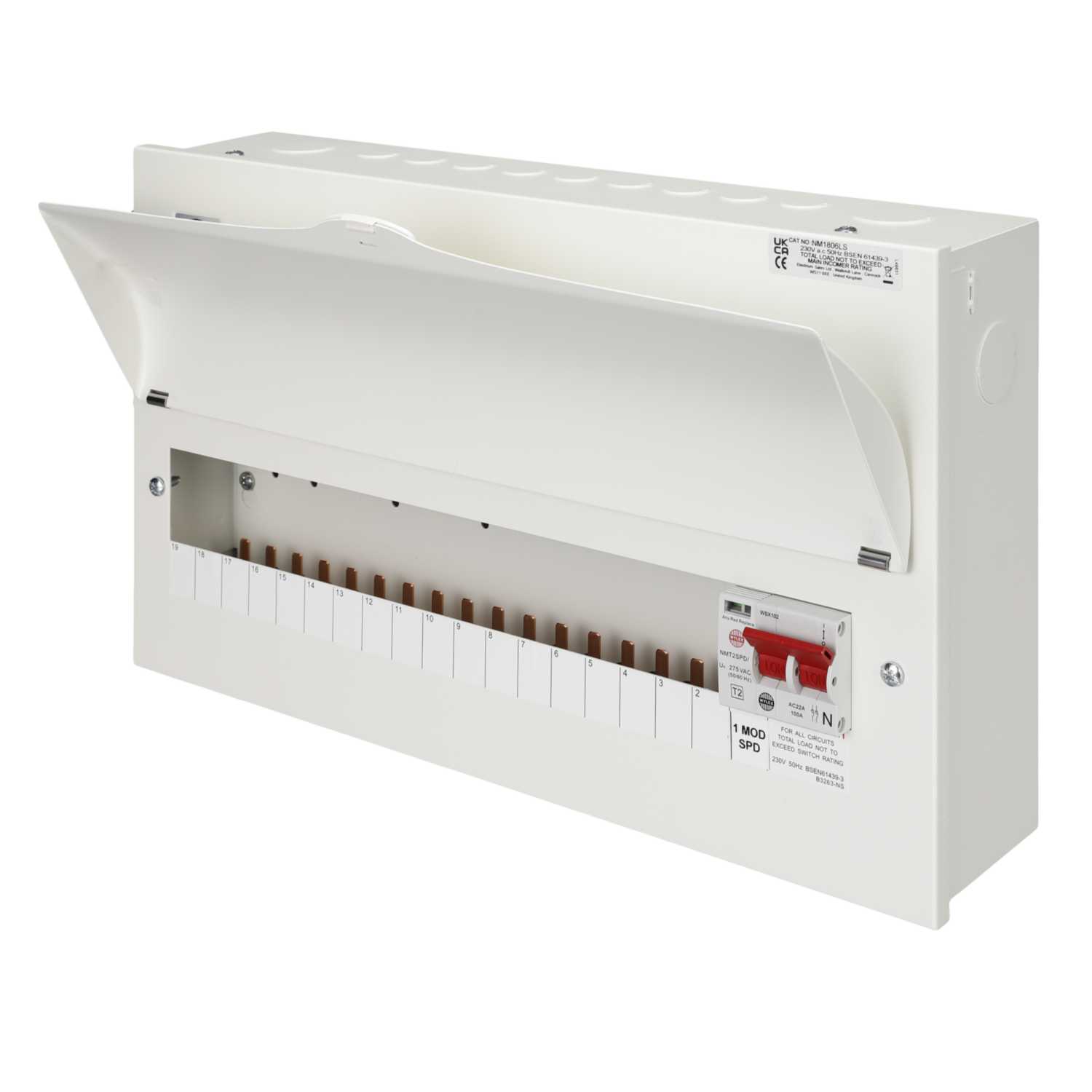 Wylex 18 Way 100A Isolator Incomer Metal Clad Consumer Unit with Type 2 ...