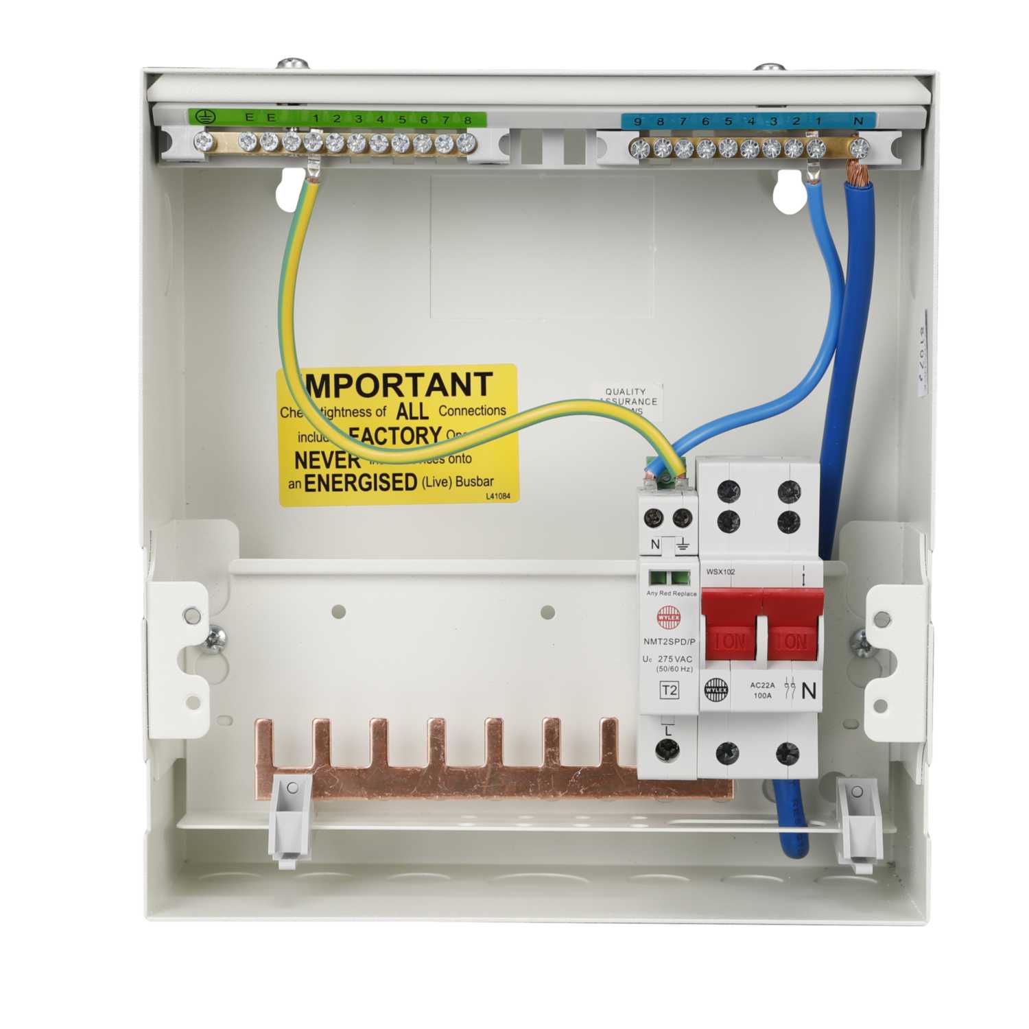 Wylex 7 Way 100A Isolator Incomer Metal Clad Consumer Unit with Type 2 ...