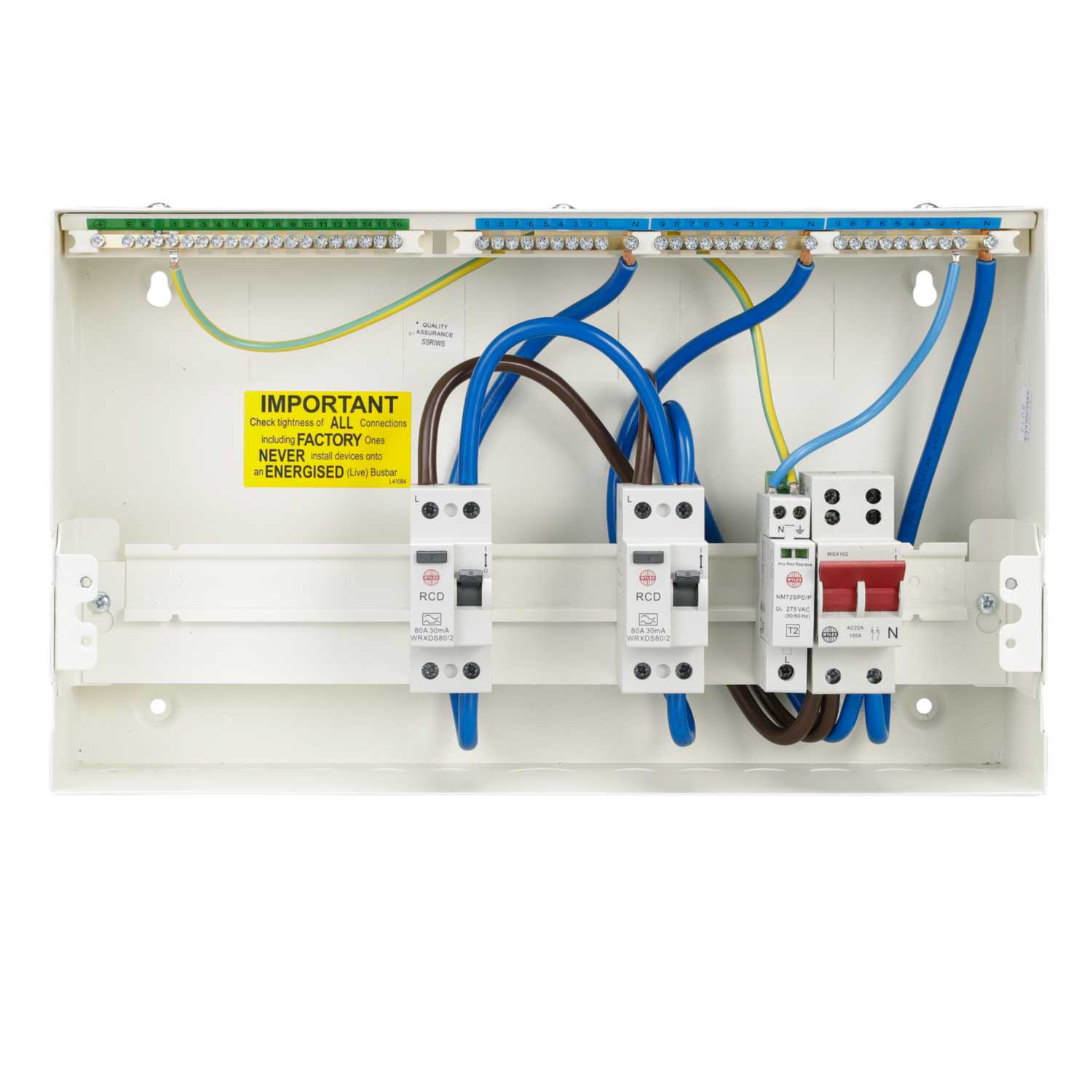 Wylex 14 Way High Integrity Dual 80A Type A RCD Metal Clad Unit with Type 2 SPD (NMRS14SSLMHISA ...