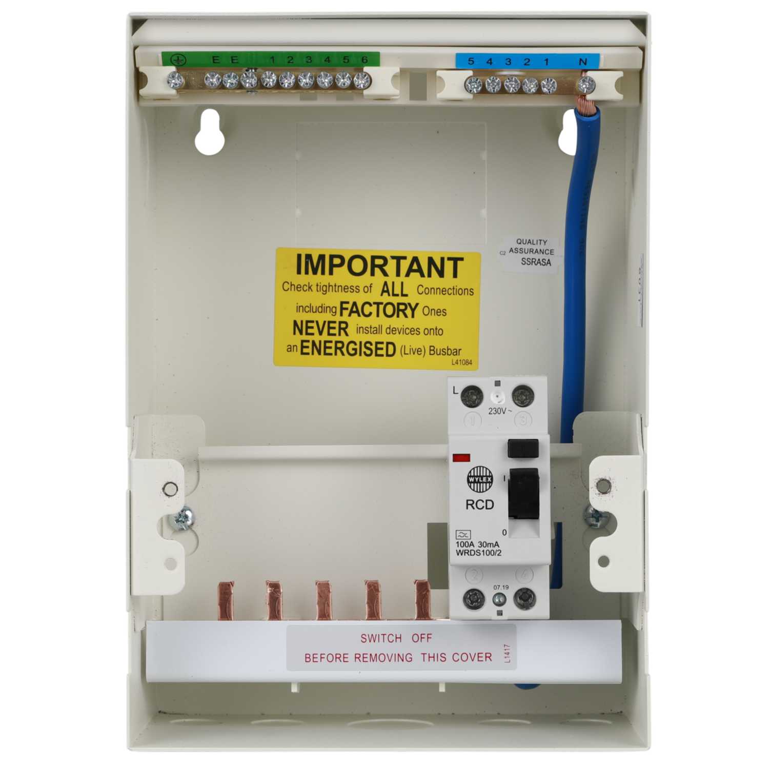 Wylex 5 Way 100A 30mA Type A RCD Incomer Metal Clad Consumer Unit ...