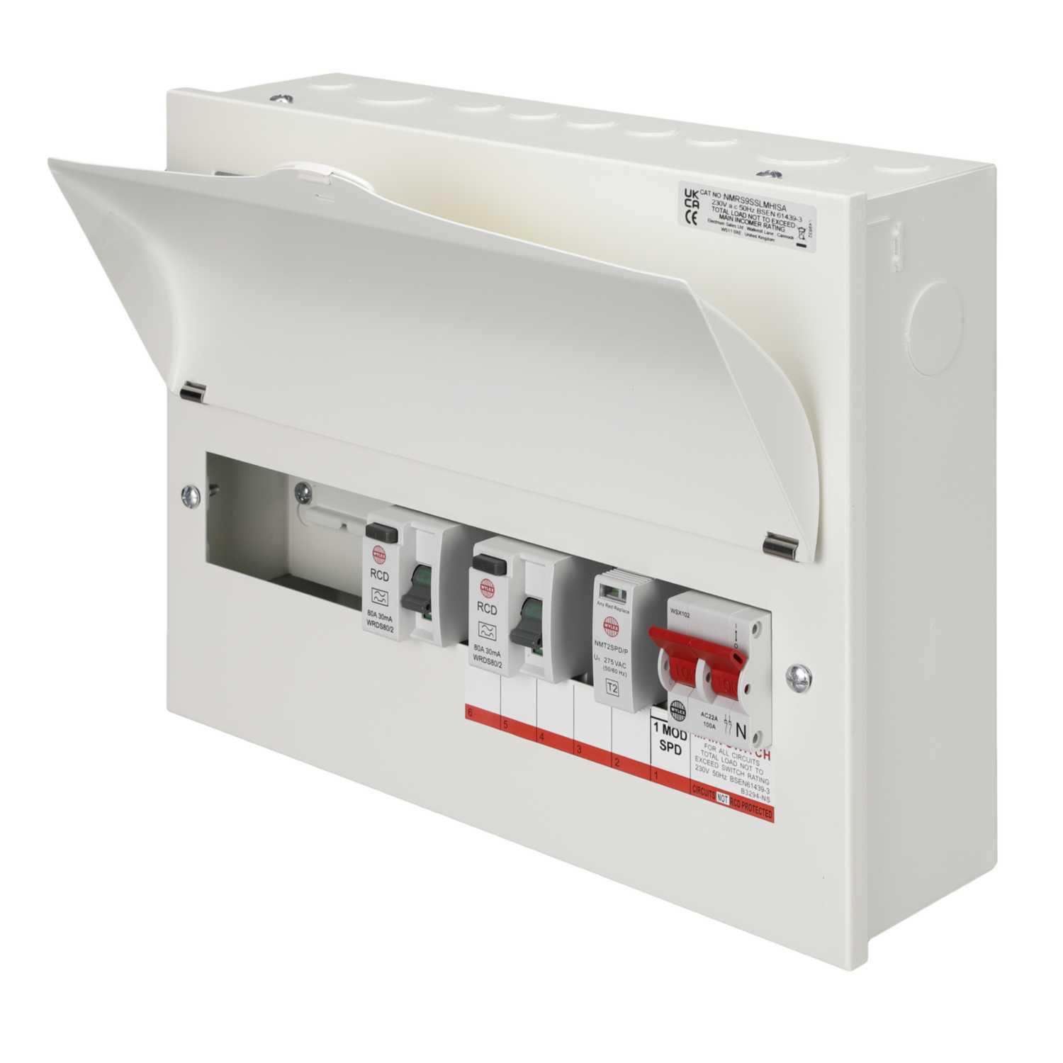 Wylex 9 Way High Integrity Dual 80A Type A RCD Metal Clad Unit with ...