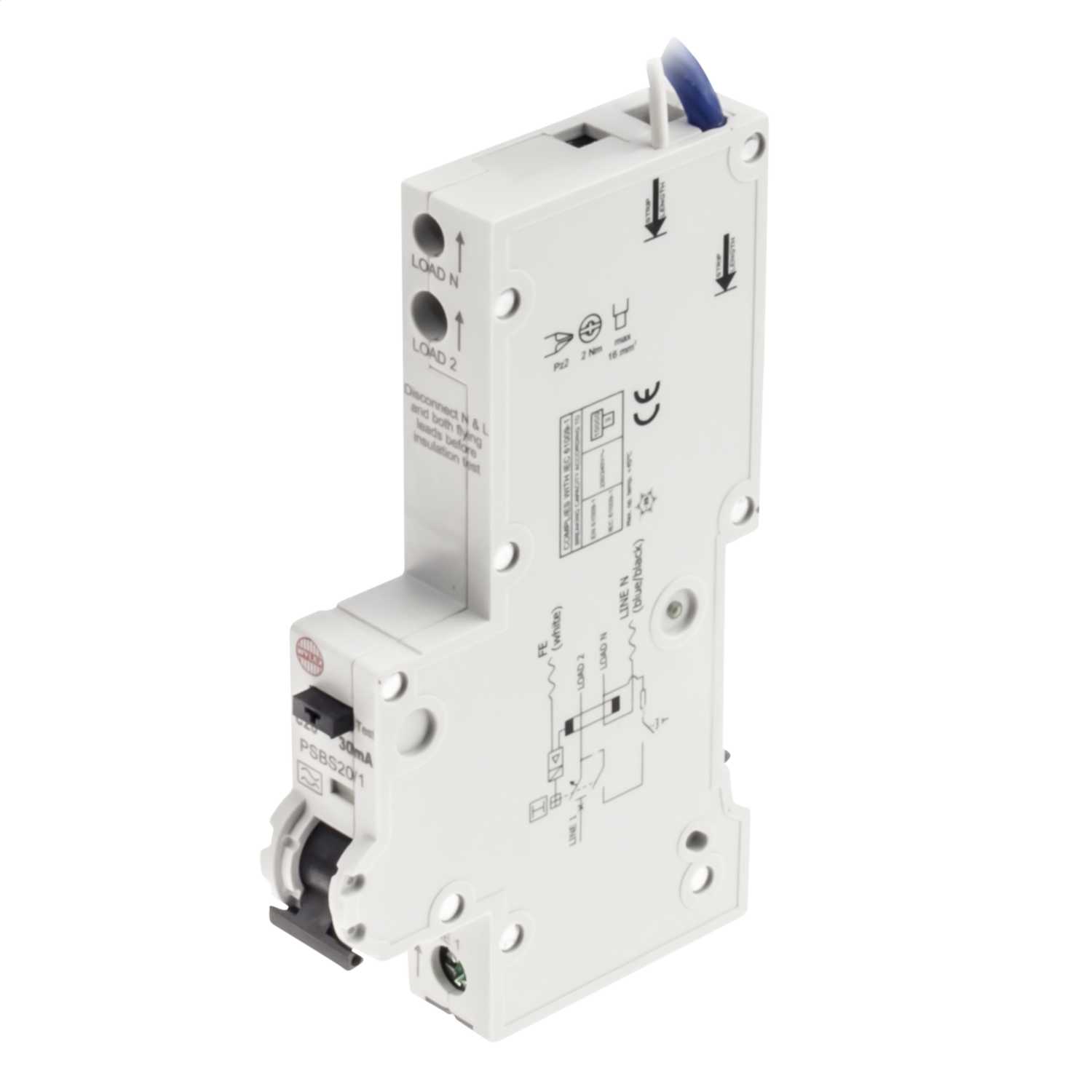 Wylex PSBS 20A Single Pole 1 Module C Curve 10kA 30mA Type A RCBO (PSBS20/1) | CEF