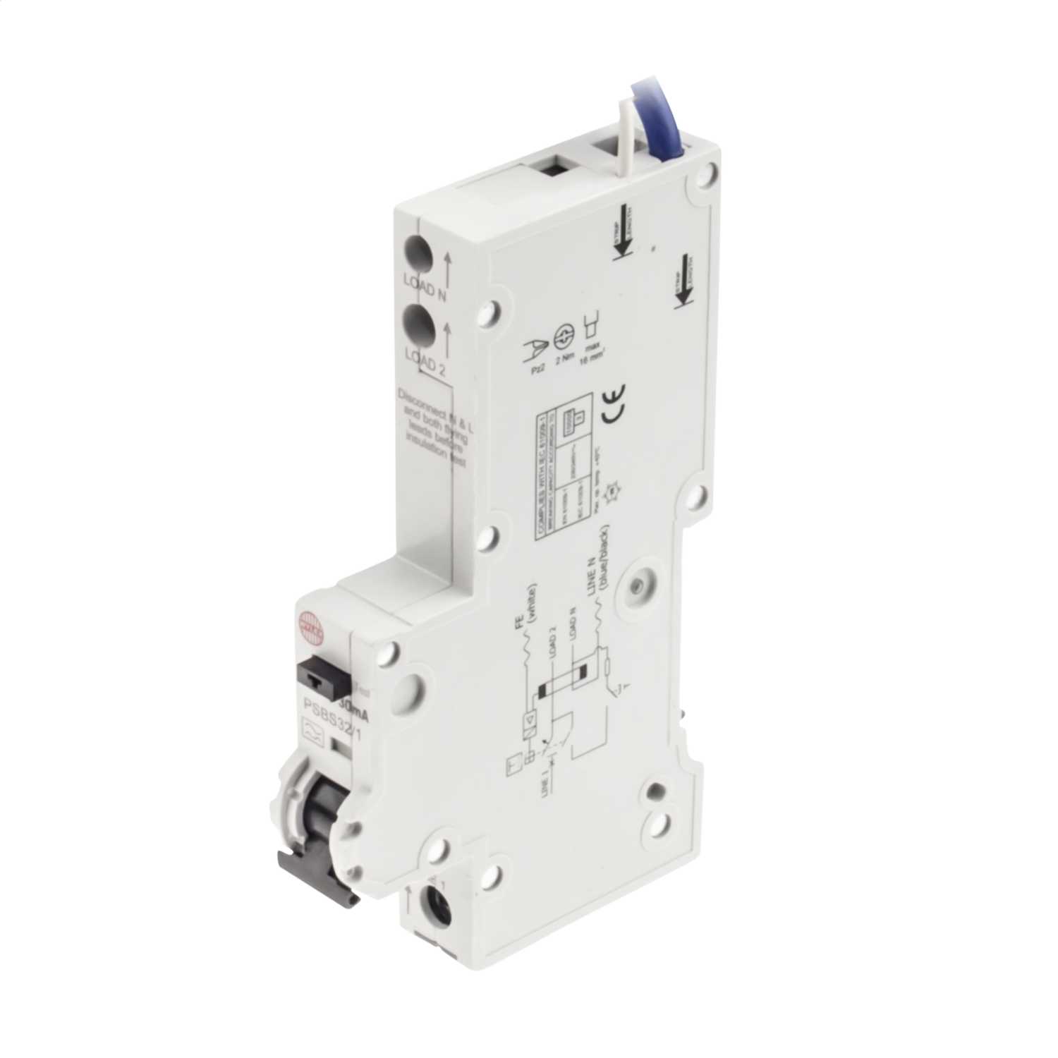 Wylex PSBS 32A Single Pole 1 Module C Curve 10kA 30mA Type A RCBO (PSBS32/1) | CEF