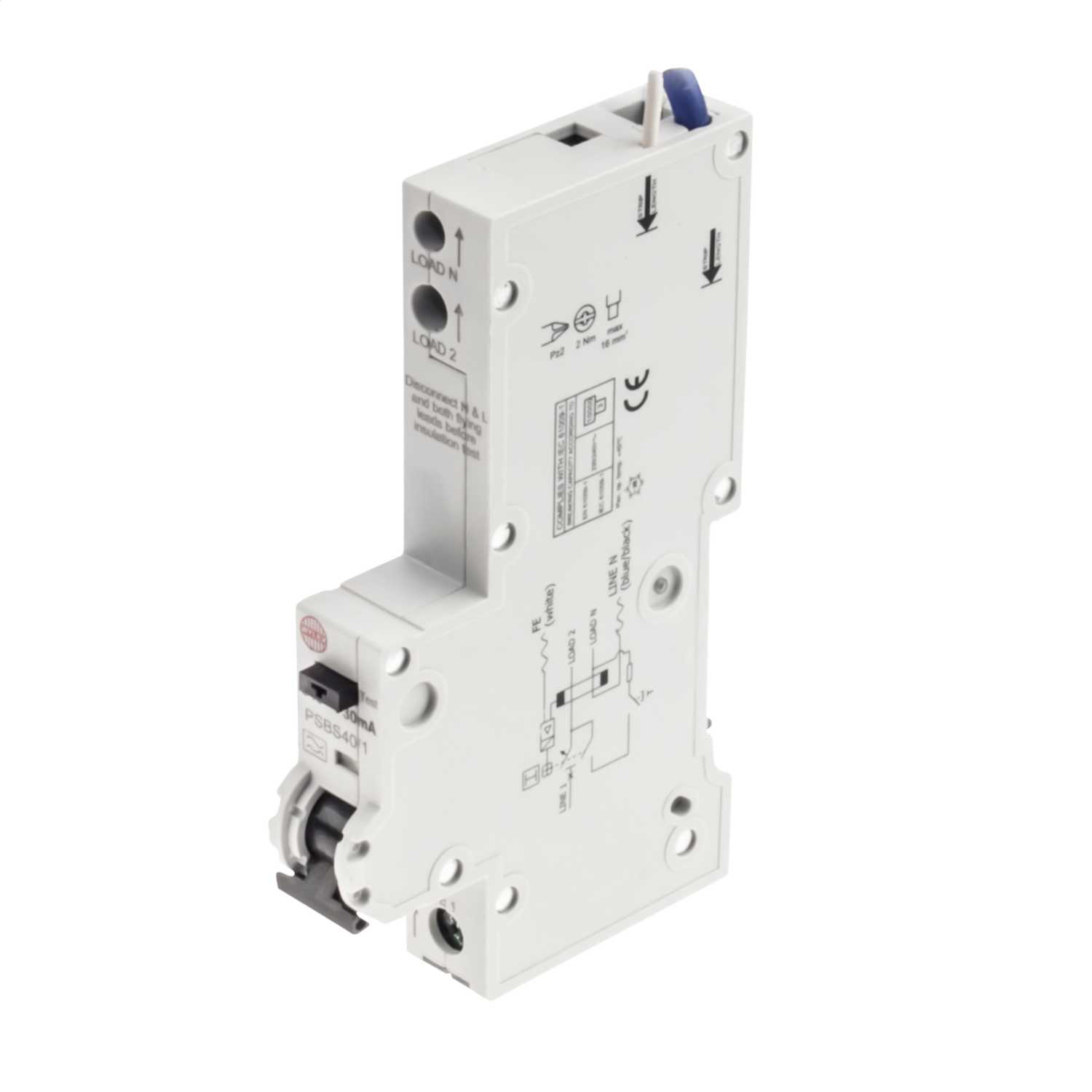 Wylex PSBS 40A Single Pole 1 Module C Curve 10kA 30mA Type A RCBO (PSBS40/1) | CEF