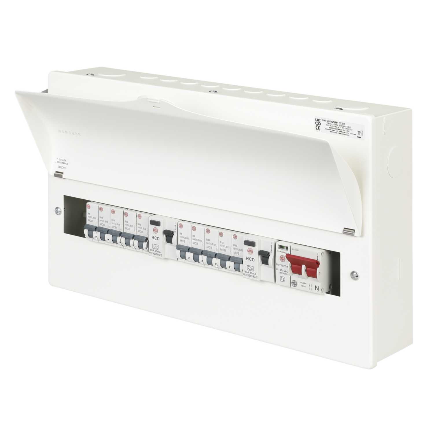 Wylex 14 Way Dual 80A Type A RCD Metal Clad Consumer Unit with SPD and ...